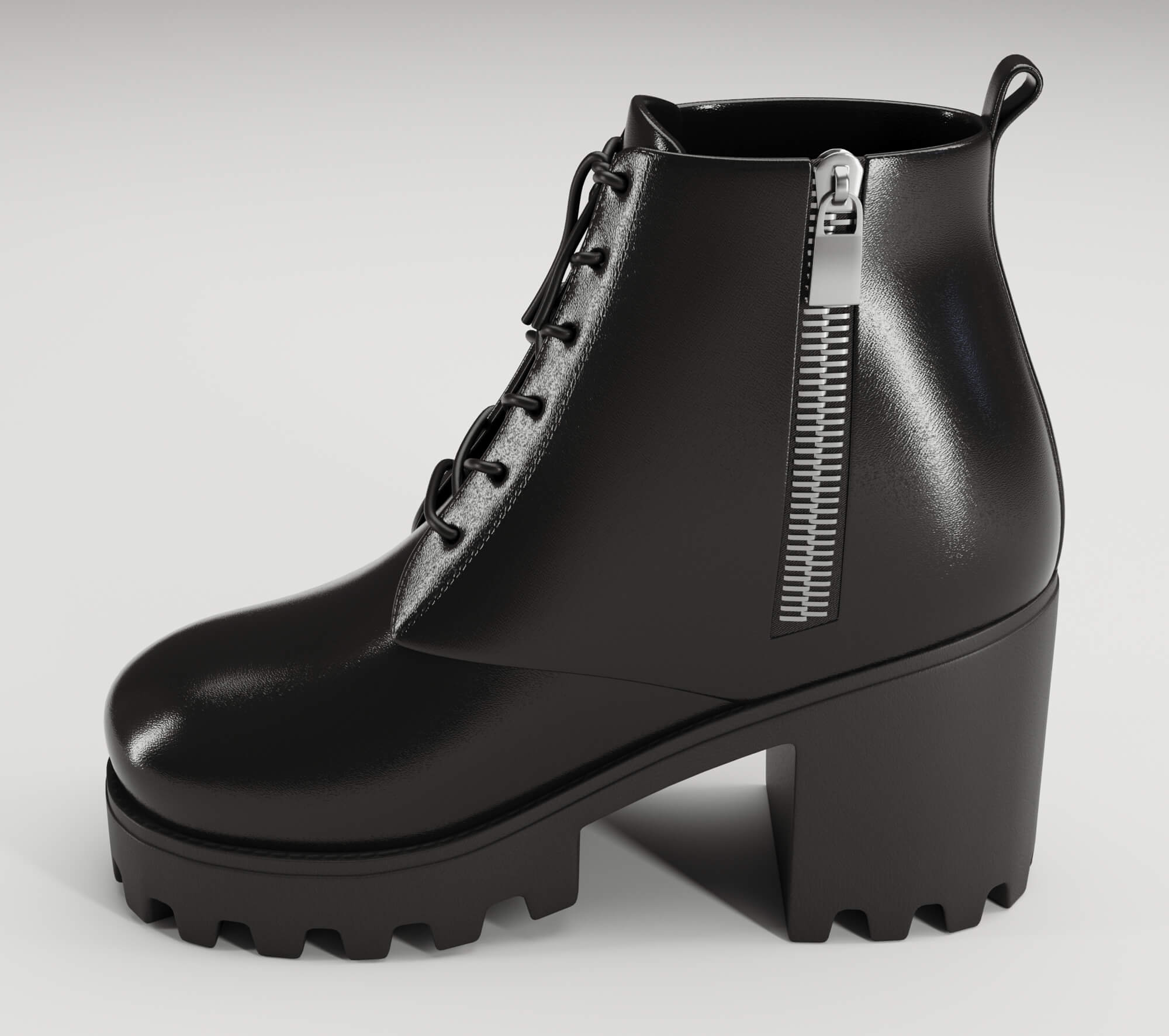 Chunky Canvas Lace-Up Leather and Suede Combat Boots 3D Model by YanaDesVal