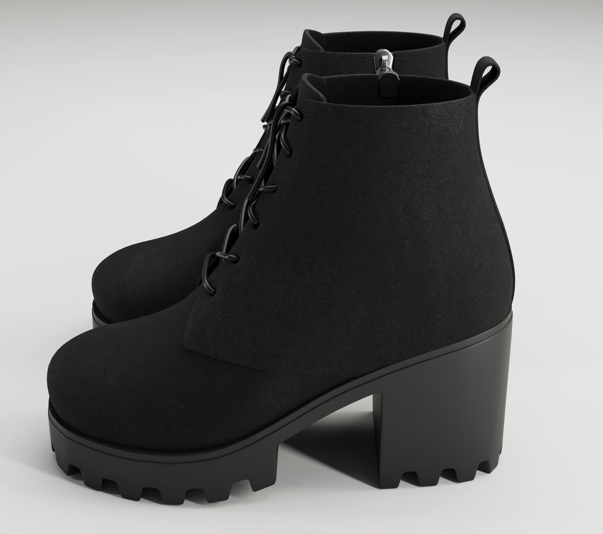 Chunky Canvas Lace-Up Leather and Suede Combat Boots 3D Model by YanaDesVal