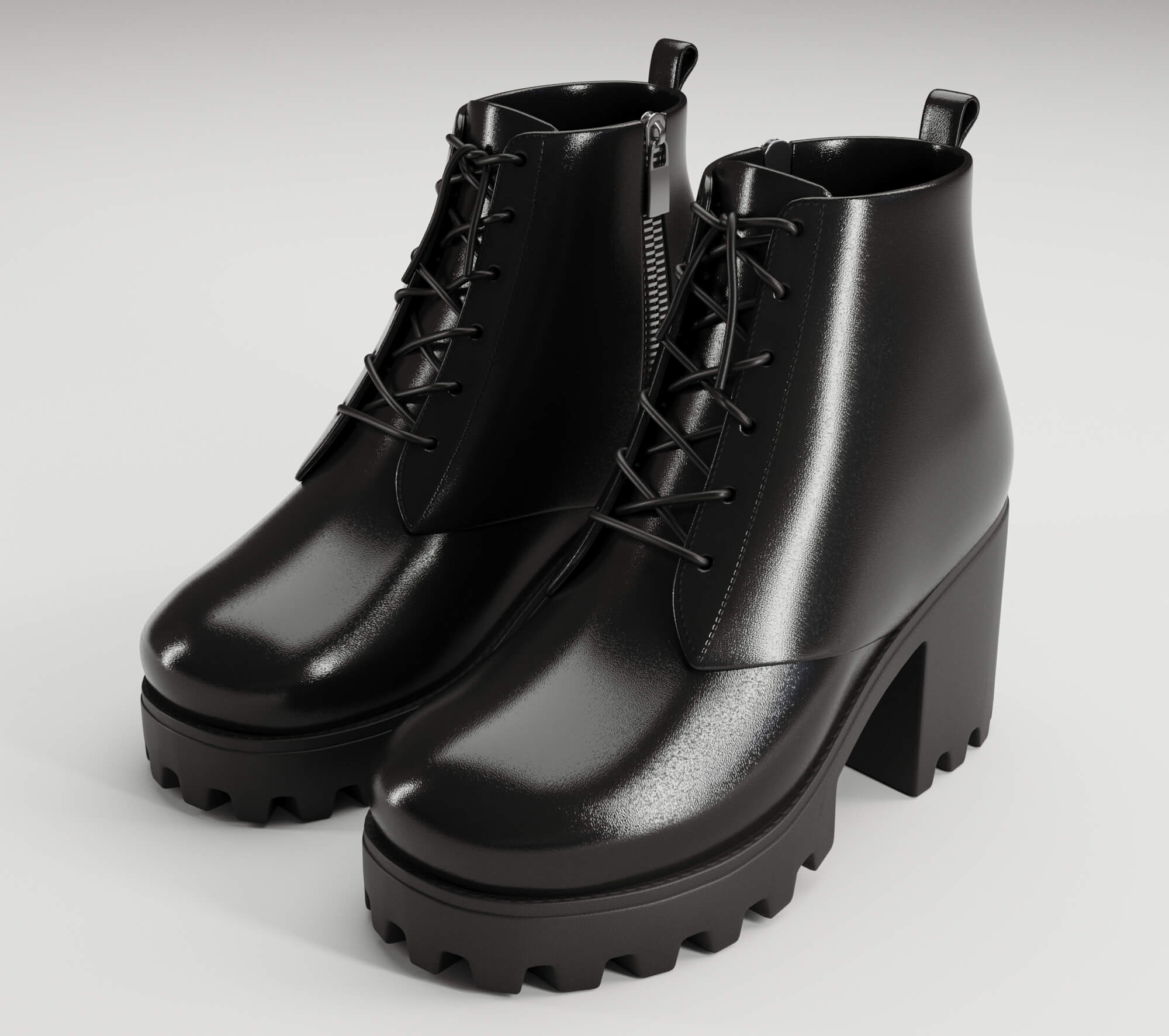 Chunky Canvas Lace-Up Leather and Suede Combat Boots 3D Model by YanaDesVal