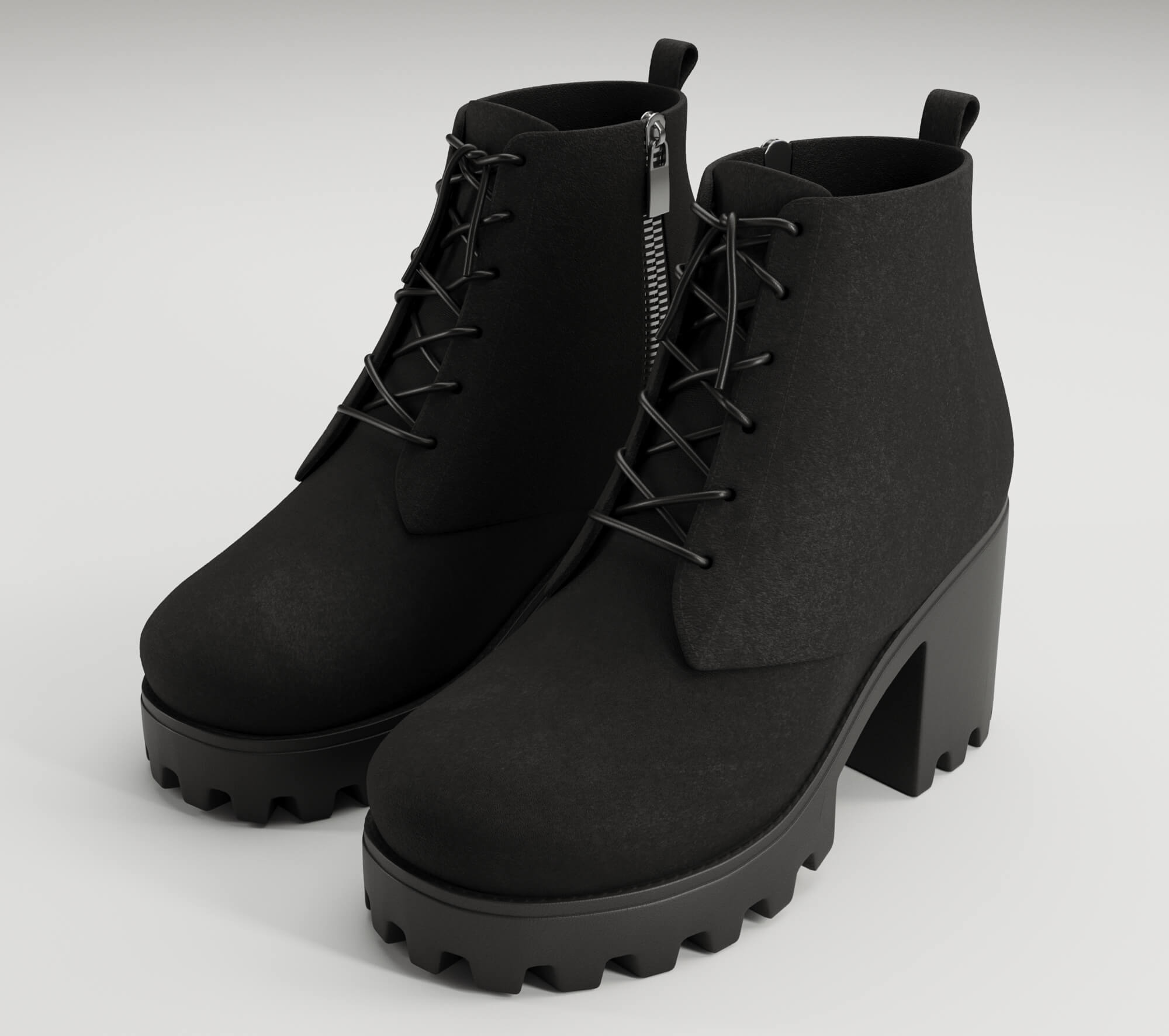 Chunky Canvas Lace-Up Leather and Suede Combat Boots 3D Model by YanaDesVal