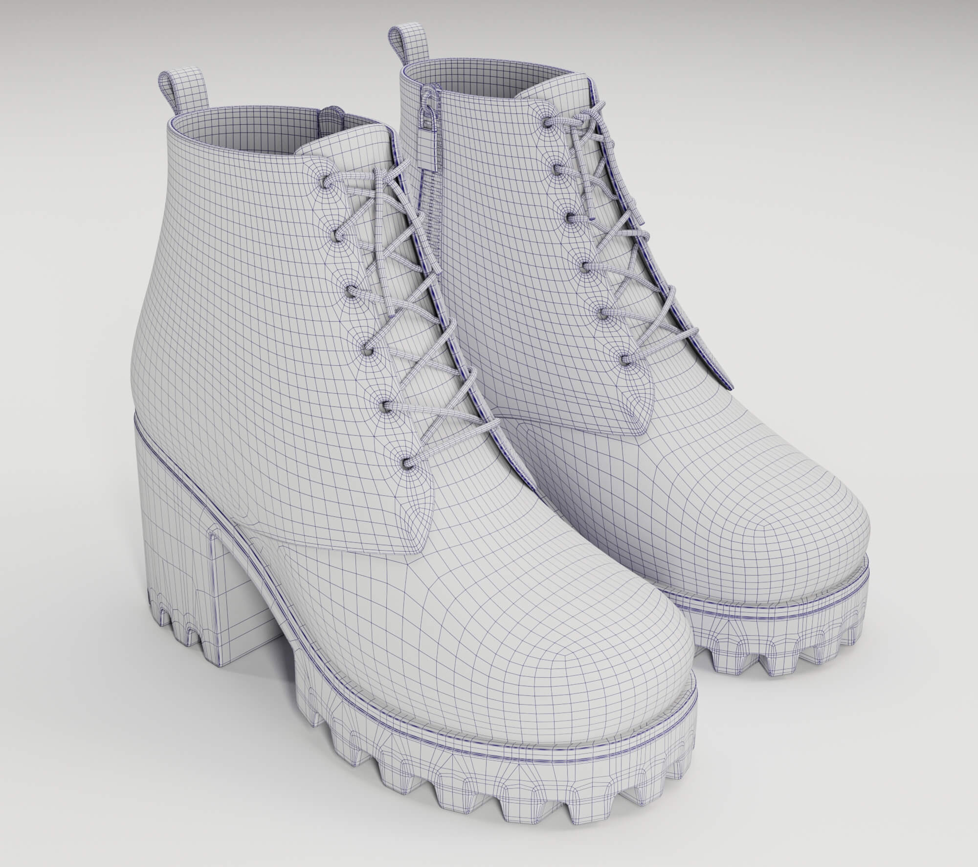 Chunky Canvas Lace-Up Leather and Suede Combat Boots 3D Model by YanaDesVal