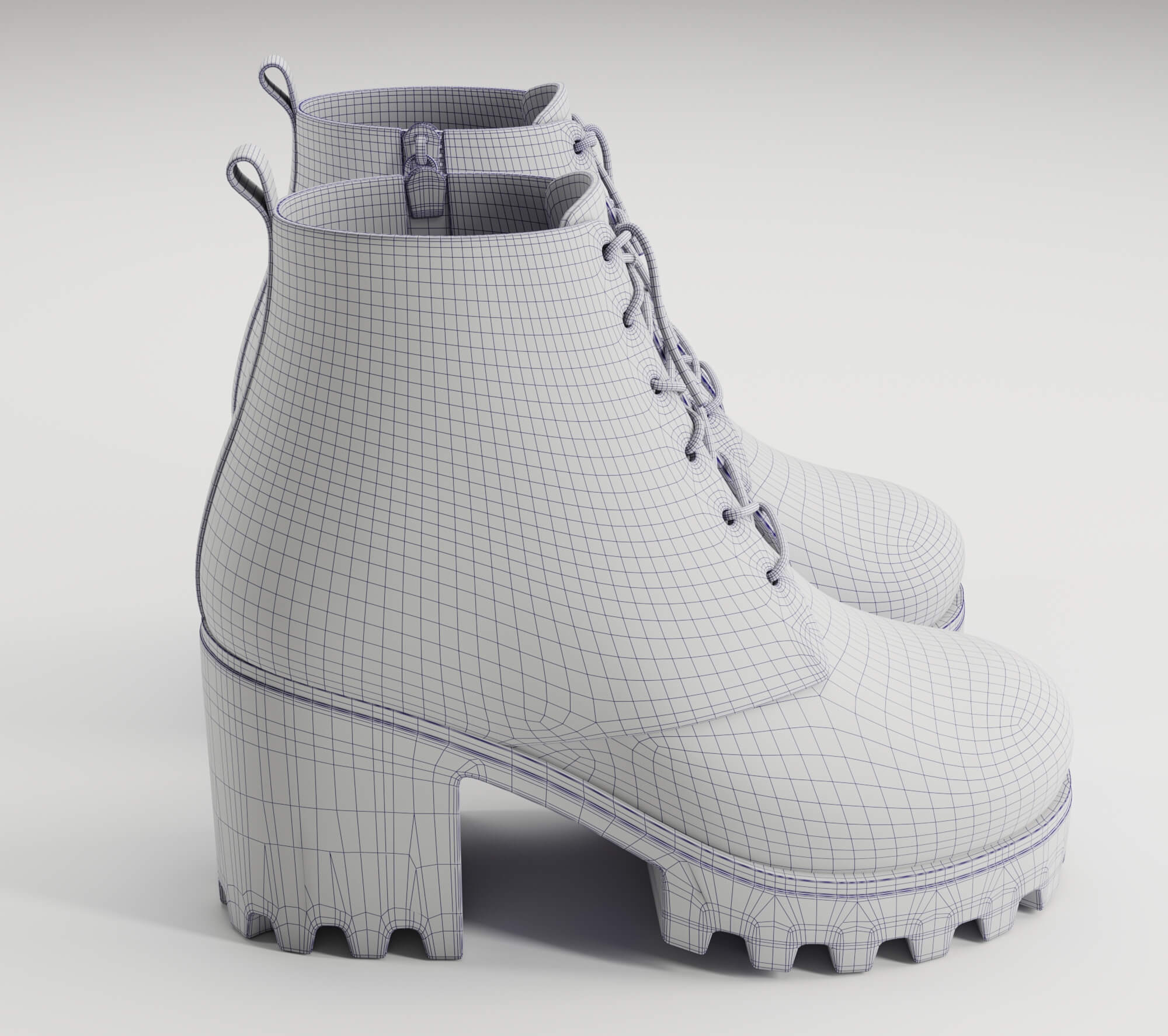 Chunky Canvas Lace-Up Leather and Suede Combat Boots 3D Model by YanaDesVal