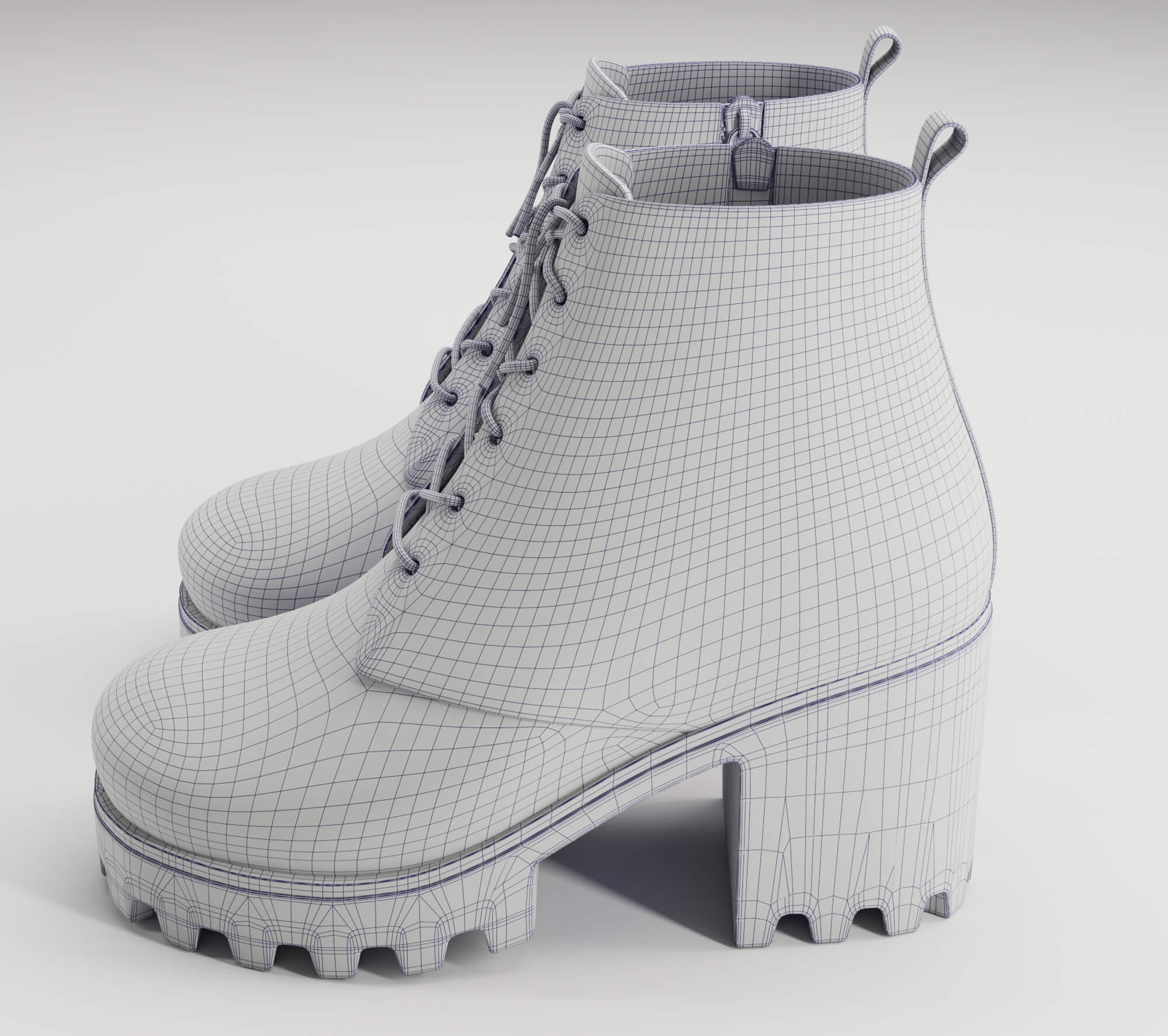 Chunky Canvas Lace-Up Leather and Suede Combat Boots 3D Model by YanaDesVal
