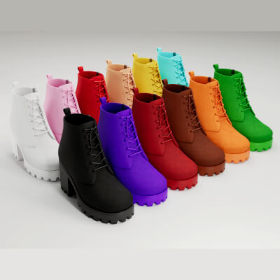 Collection Chunky Canvas Lace Up Suede and Leather Combat Bo - 3D Model ...