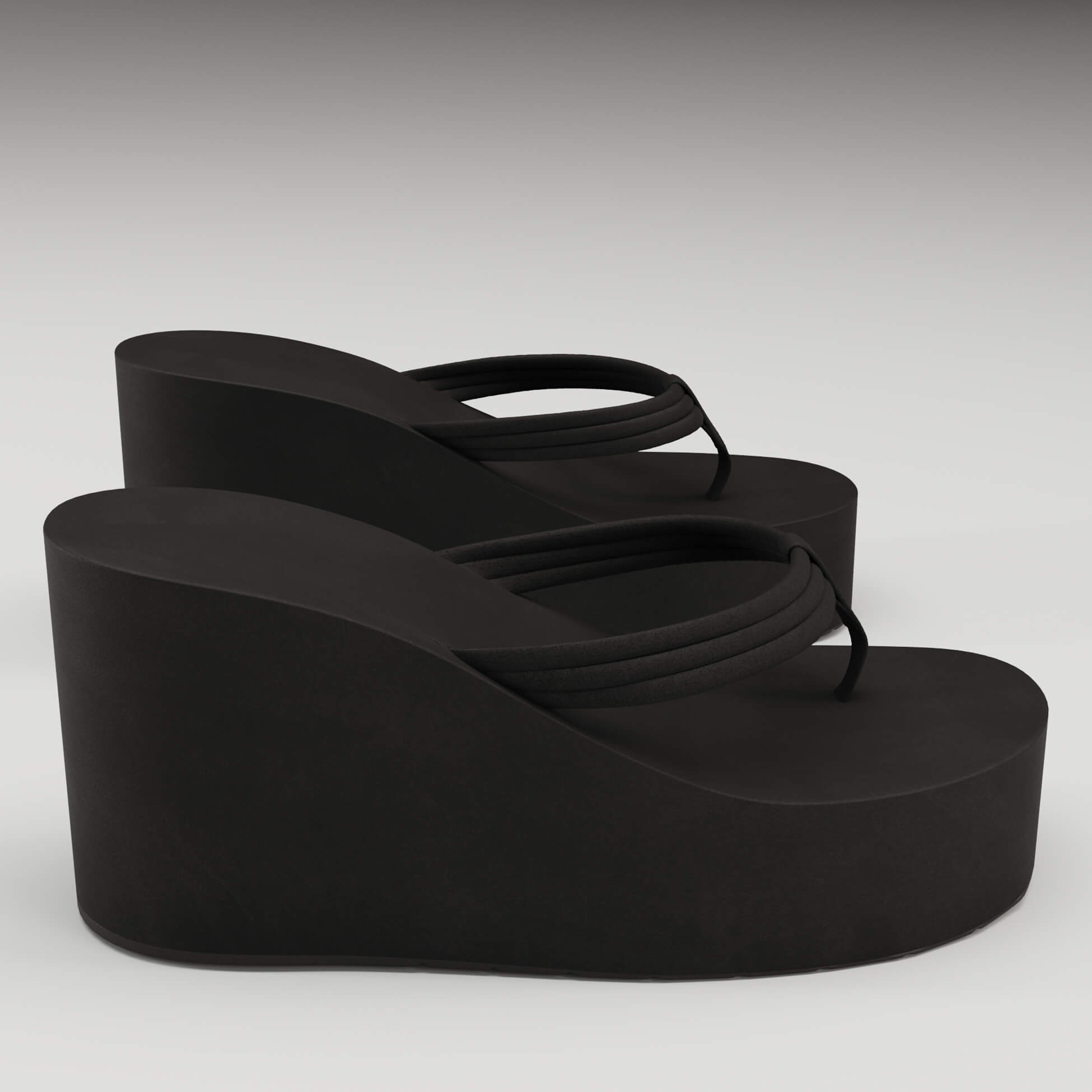 Thong Black Sandals on High Platform - 3D Model by YanaDesVal