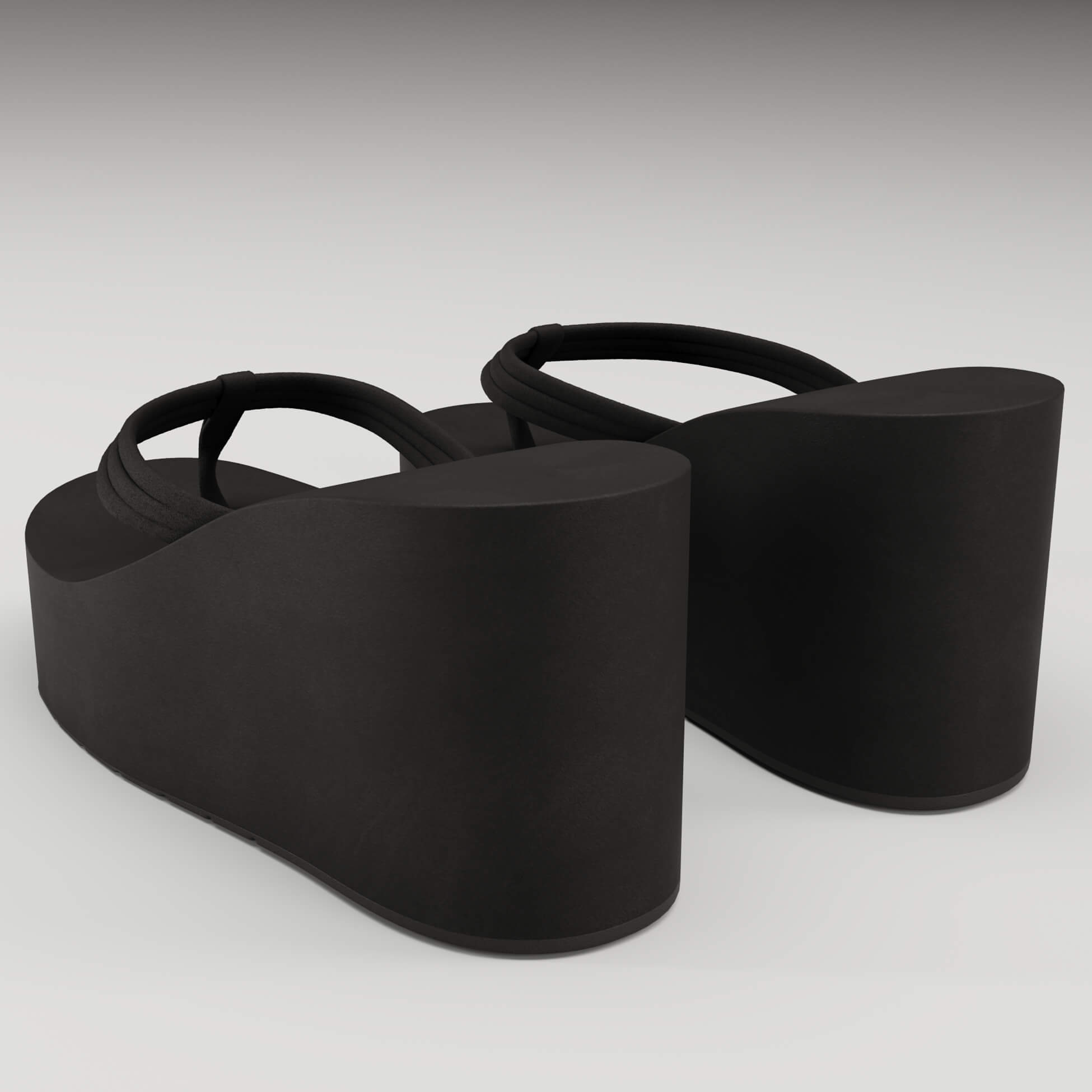 Thong Black Sandals on High Platform - 3D Model by YanaDesVal