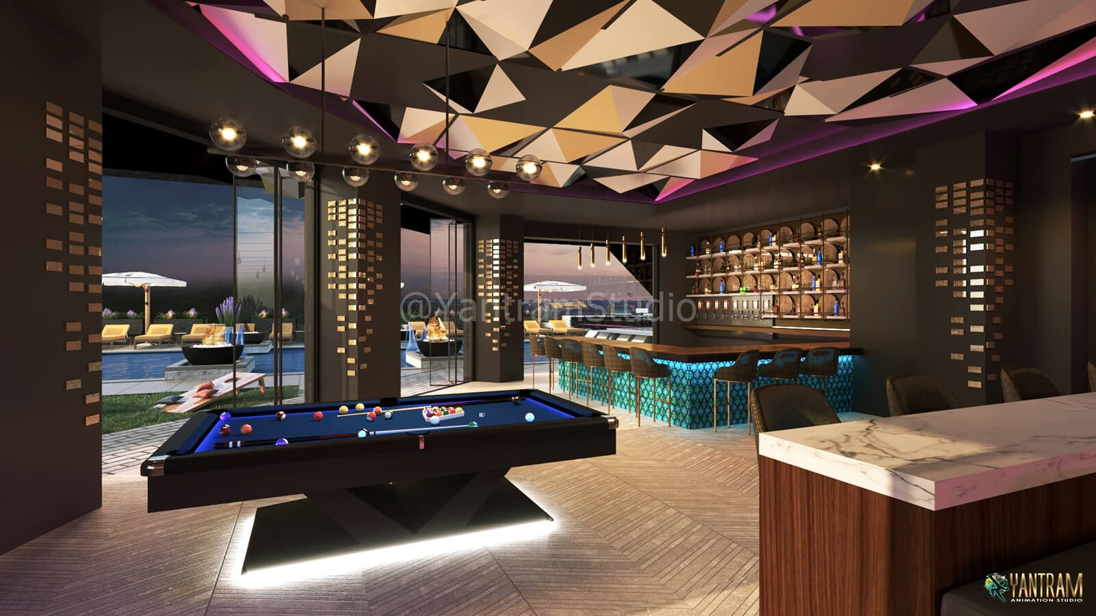 3D Interior Visualization of an Exquisite Lounge-bar in LA