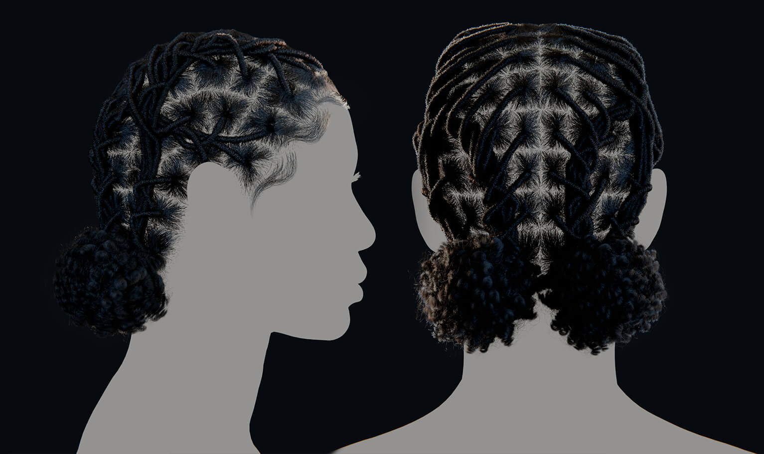 Pixelhair Hairstyle - Double Pigtail Bun Dreads 014 3D Model by Yelzkizi