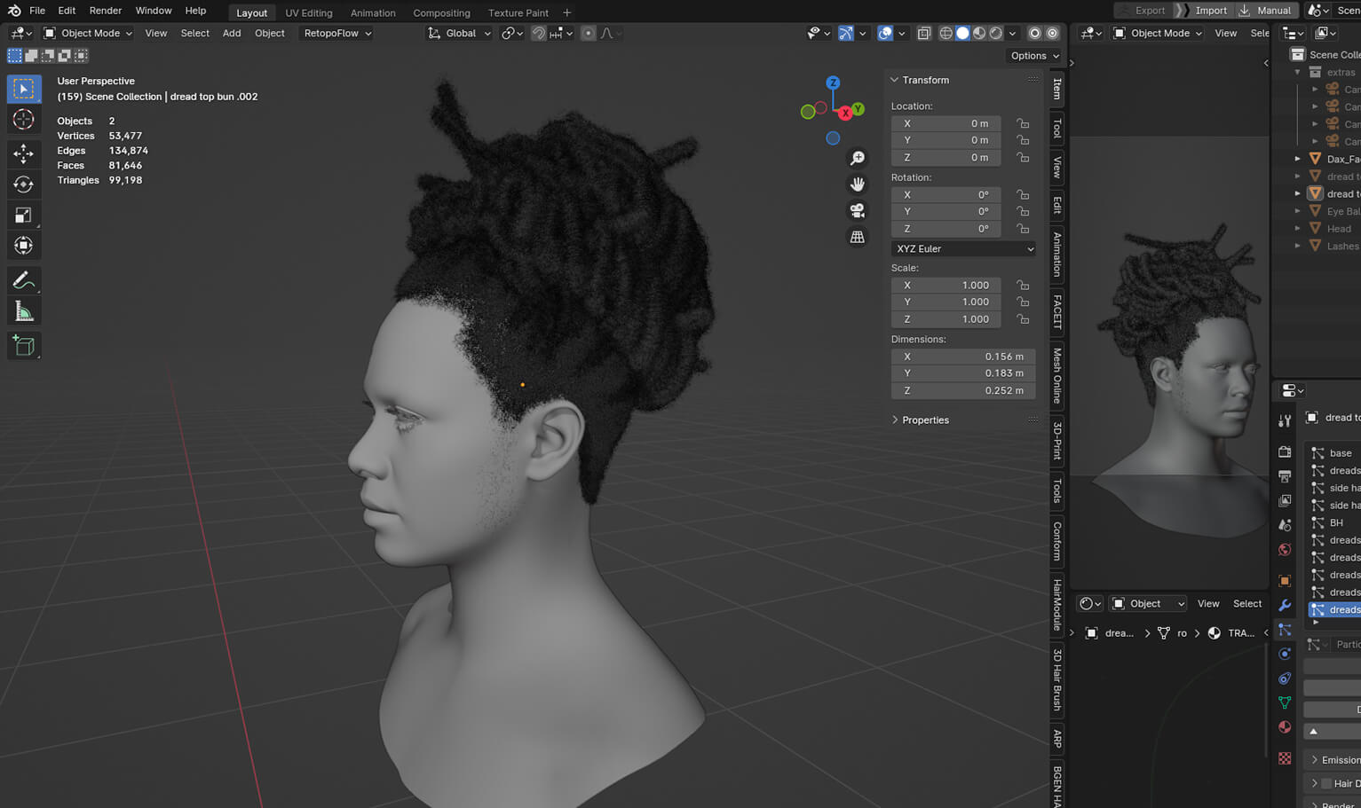 Pixelhair Hairstyle - Dreads 002 3D Model by Yelzkizi