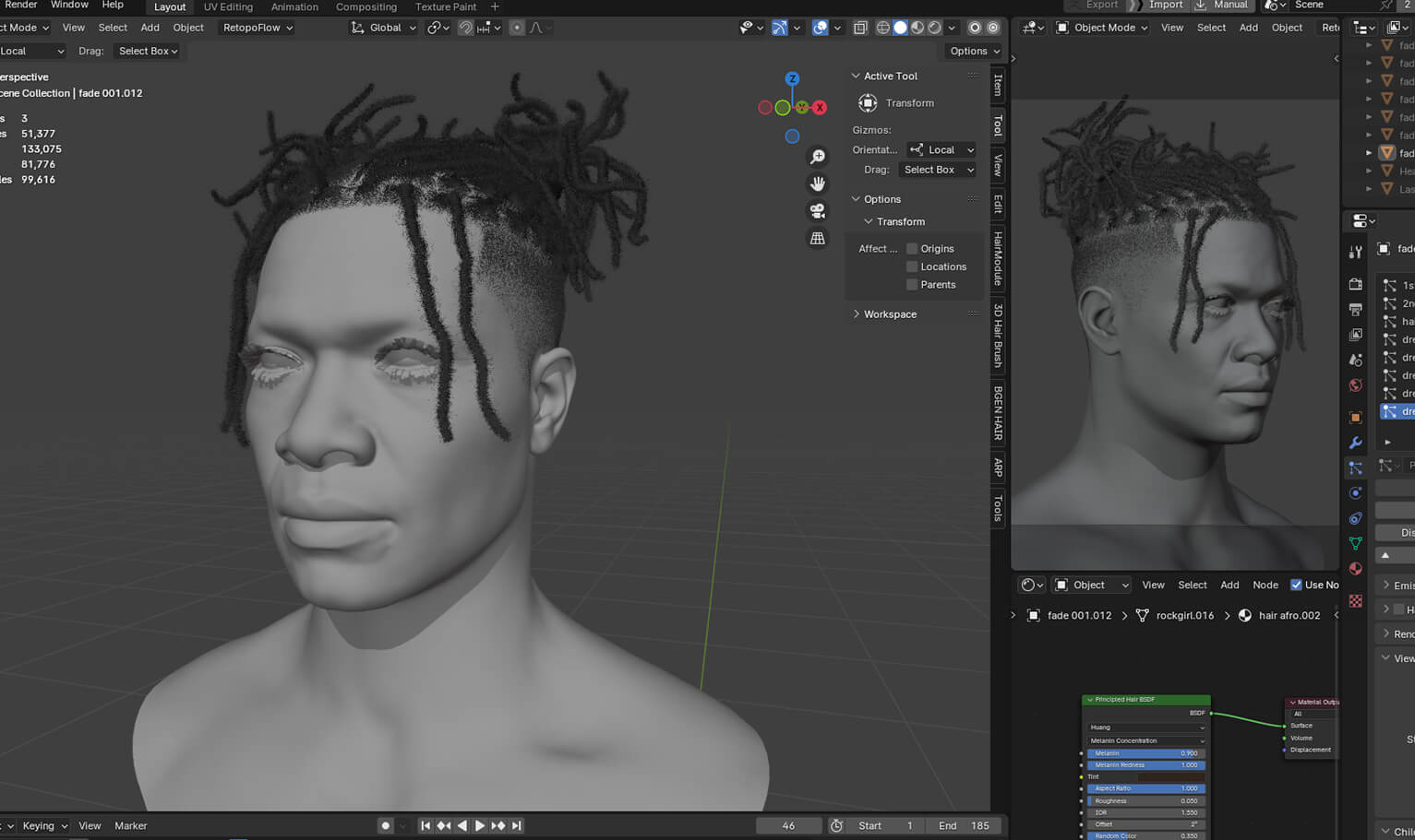 Pixelhair Hairstyle - Dreads Fade 010 3D Model by Yelzkizi