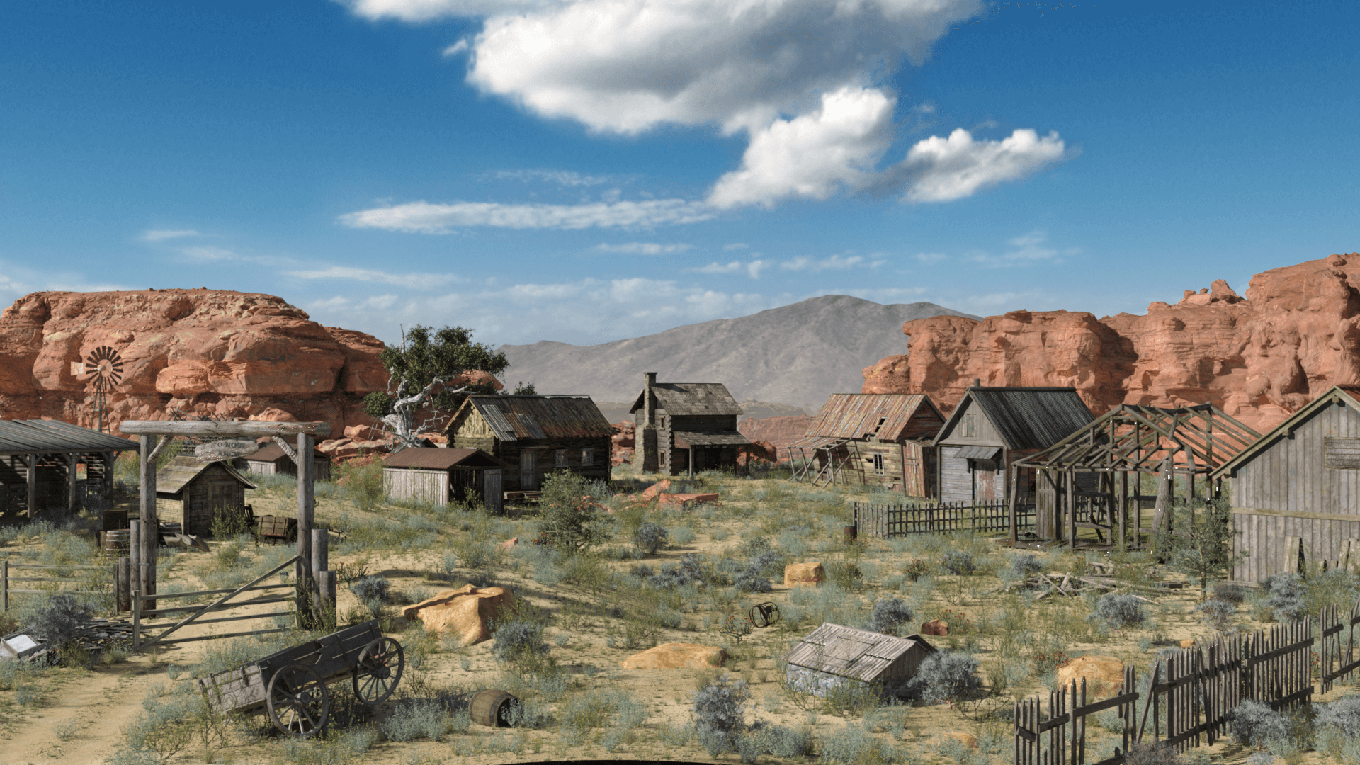 DILAPIDATED OLD Wild West SETTLEMENT 3D Render by Yemil