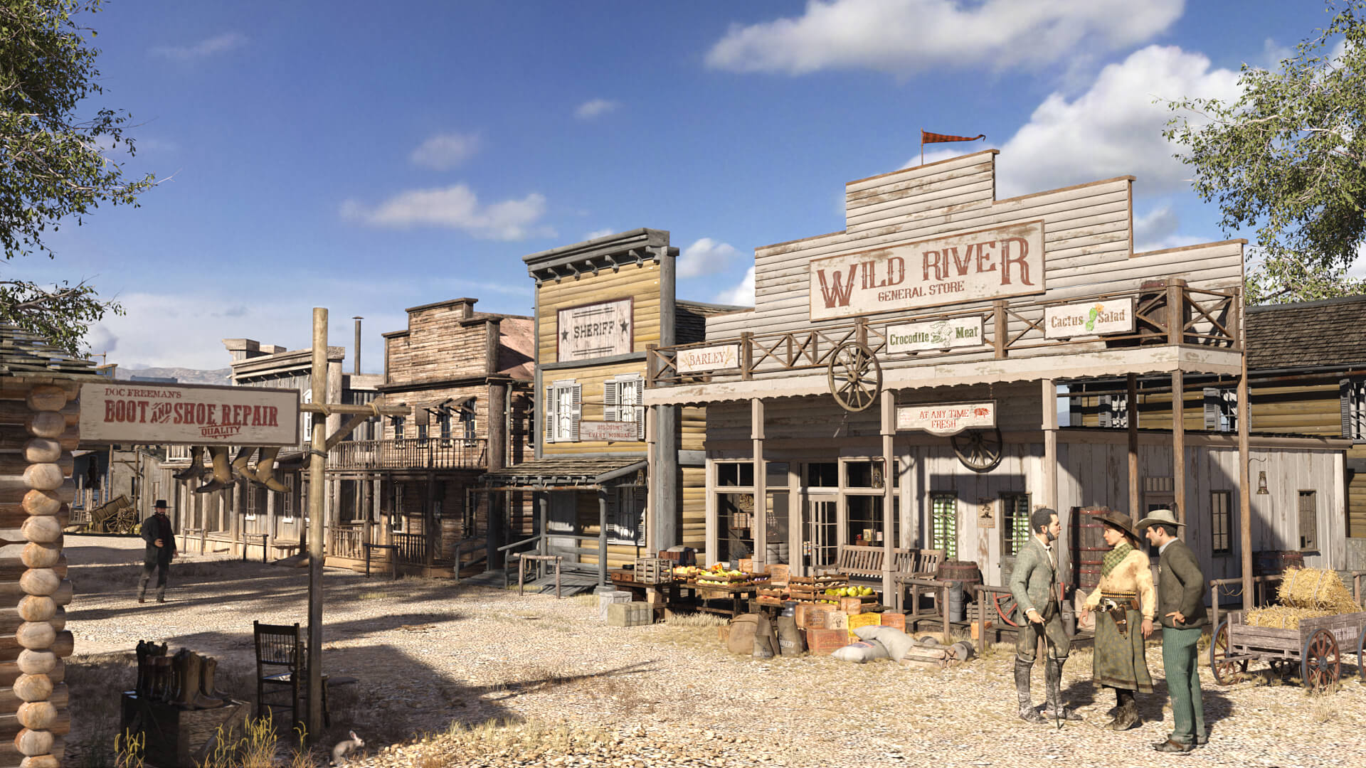 Western Street Scene Daytime 3D Render, Digital Art by Yemil