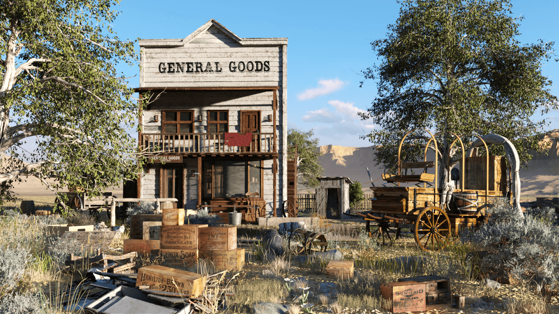 Wild West General Store 3D Render, Digital Art by Yemil