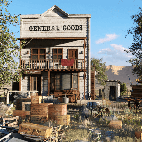 Wild West Dusty Street Scene 3D Render, Digital Art by Yemil