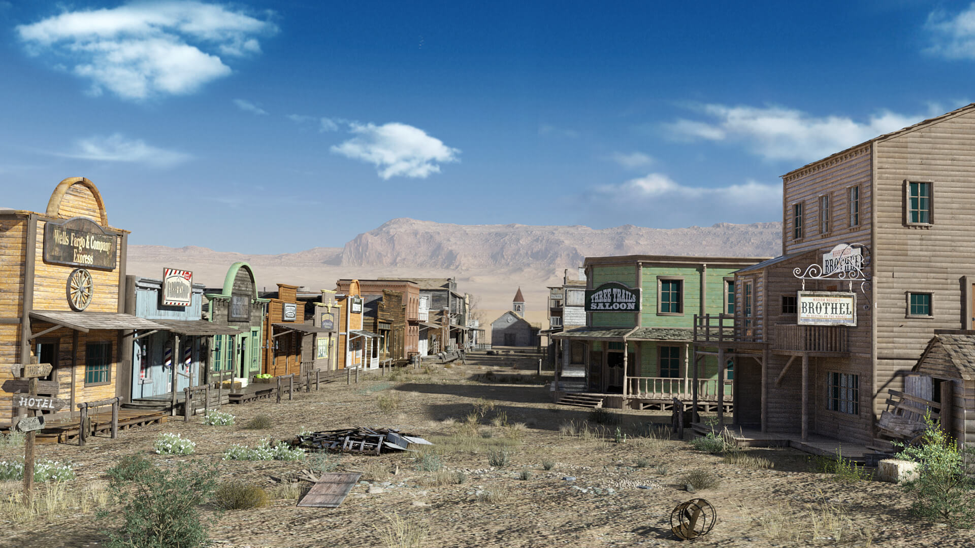 Wild West Main Street View 1 3D Render, Digital Art by Yemil