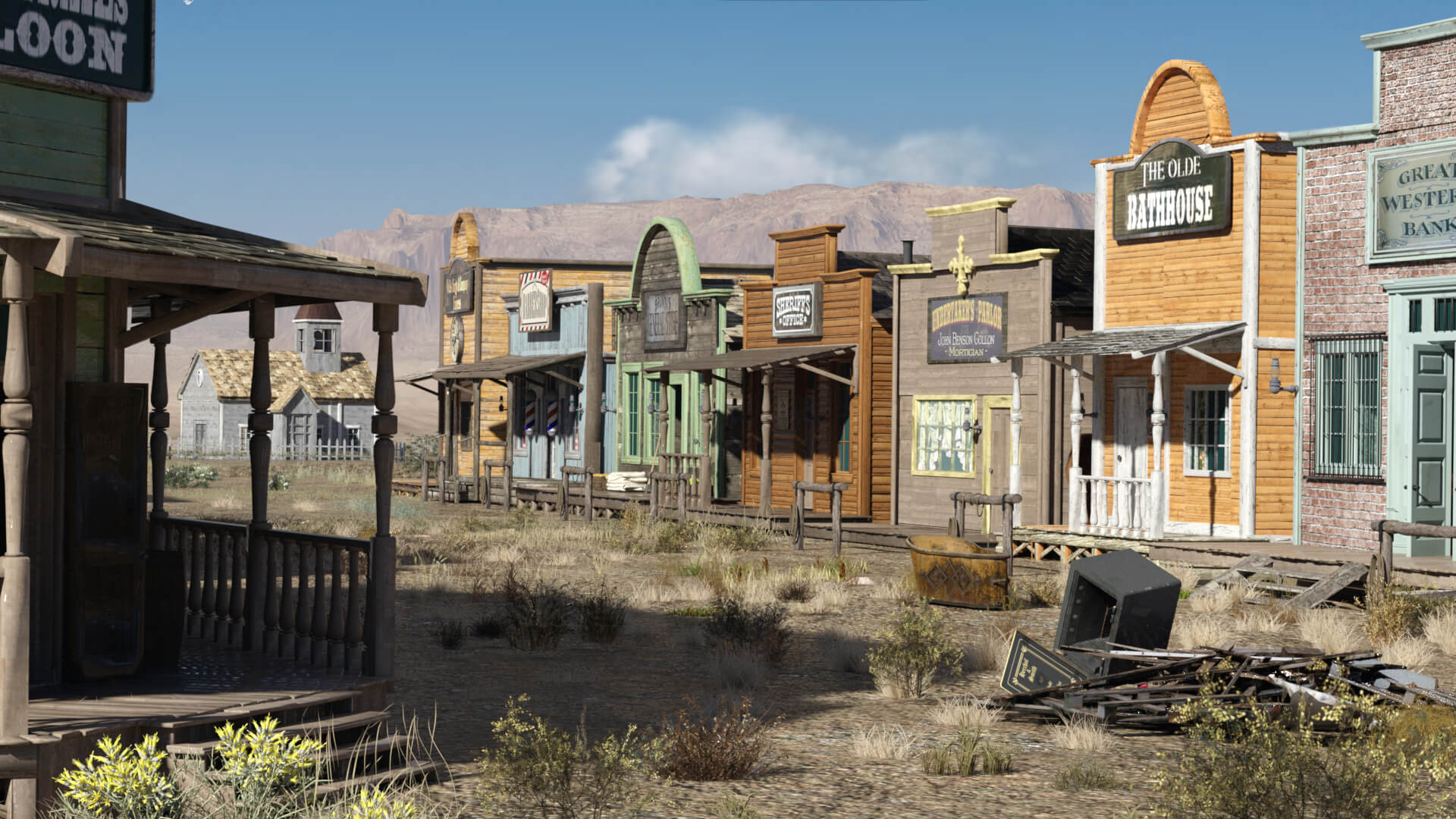 Wild West Main Street View 2 3D Render, Digital Art by Yemil