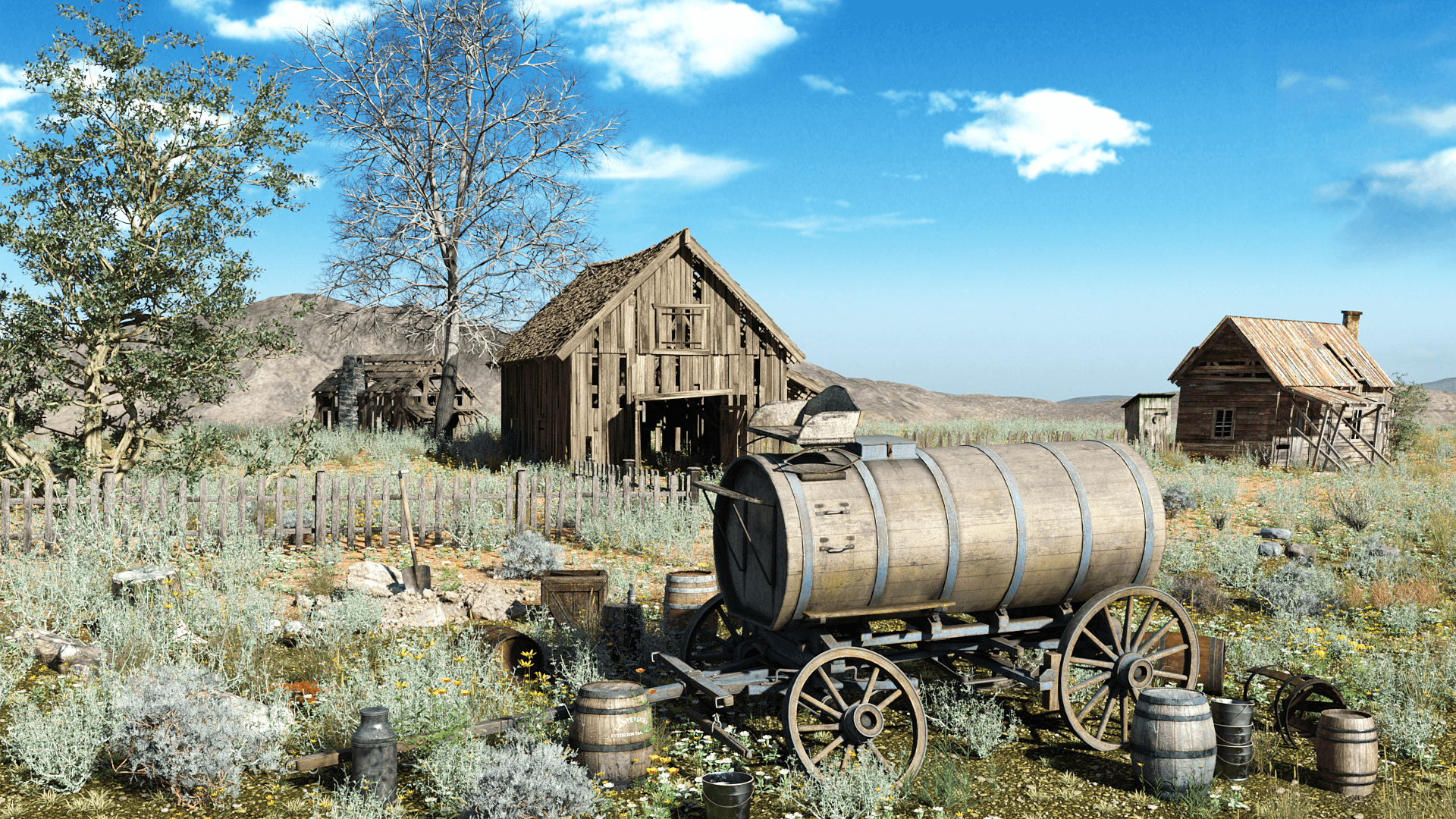 Wild West Water Wagon Scene 3D Render, Digital Art by Yemil