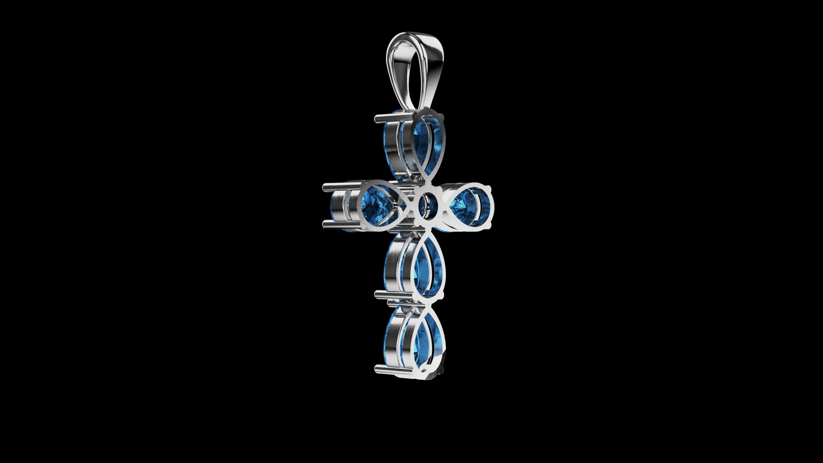 Pear Stones Cross Pendant and Round Center Stone - 3D Model by Yurecs