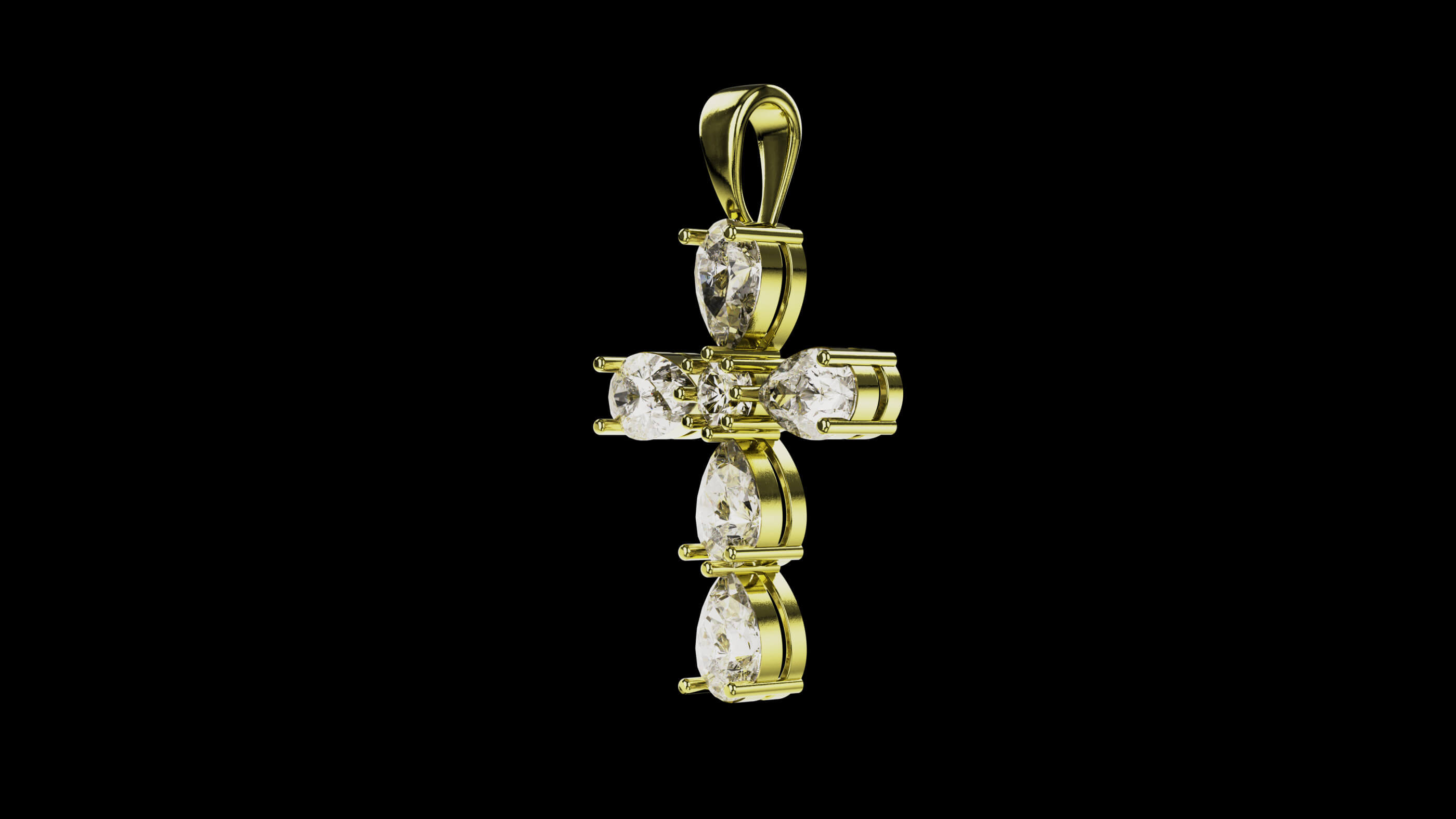 Pear Stones Cross Pendant and Round Center Stone - 3D Model by Yurecs