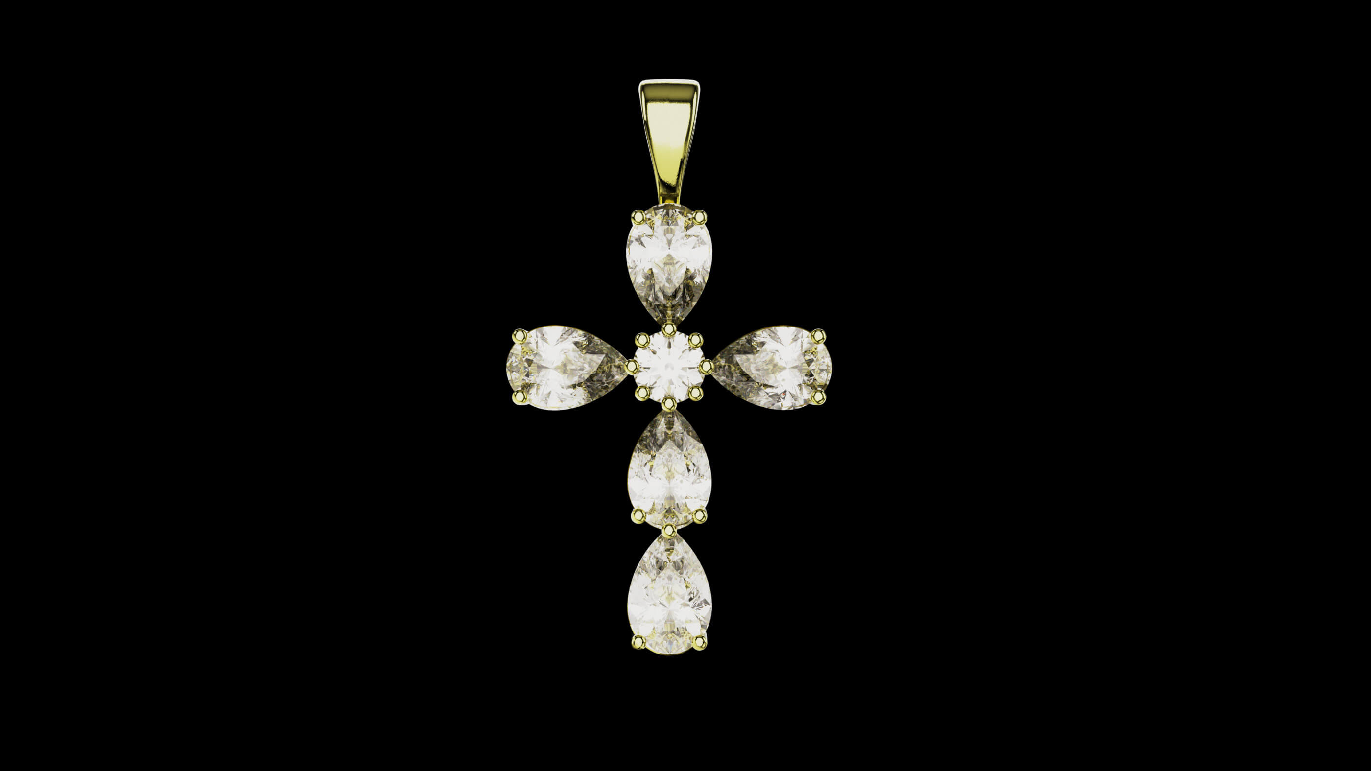 Pear Stones Cross Pendant and Round Center Stone - 3D Model by Yurecs