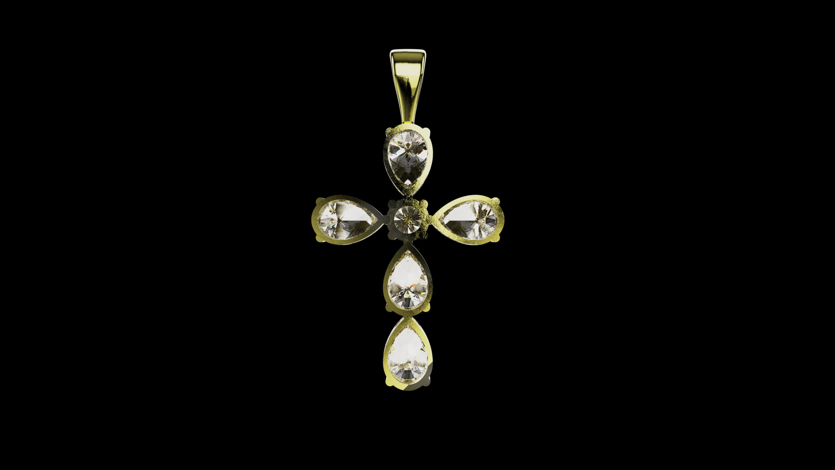 Pear Stones Cross Pendant and Round Center Stone - 3D Model by Yurecs