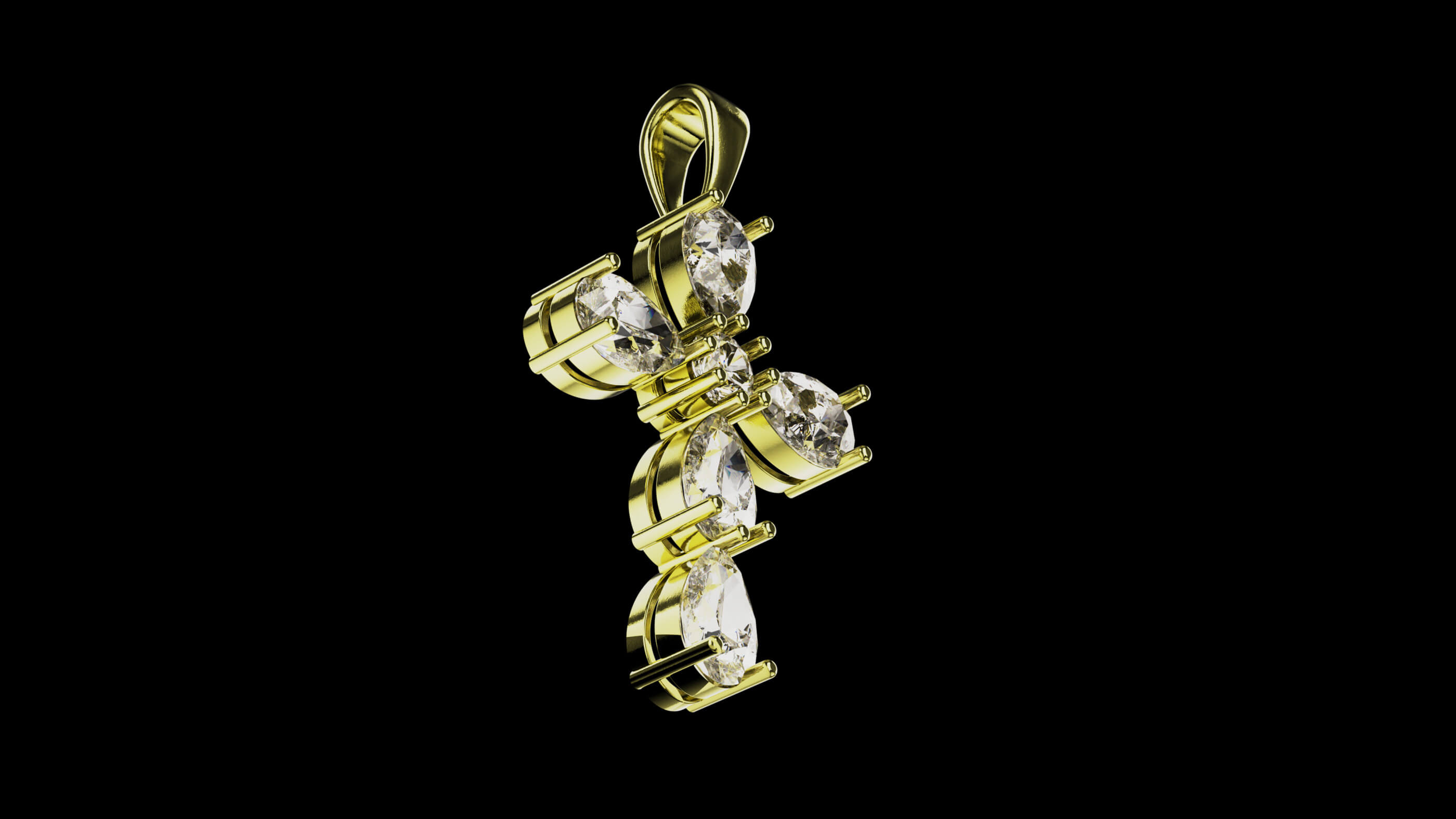 Pear Stones Cross Pendant and Round Center Stone - 3D Model by Yurecs