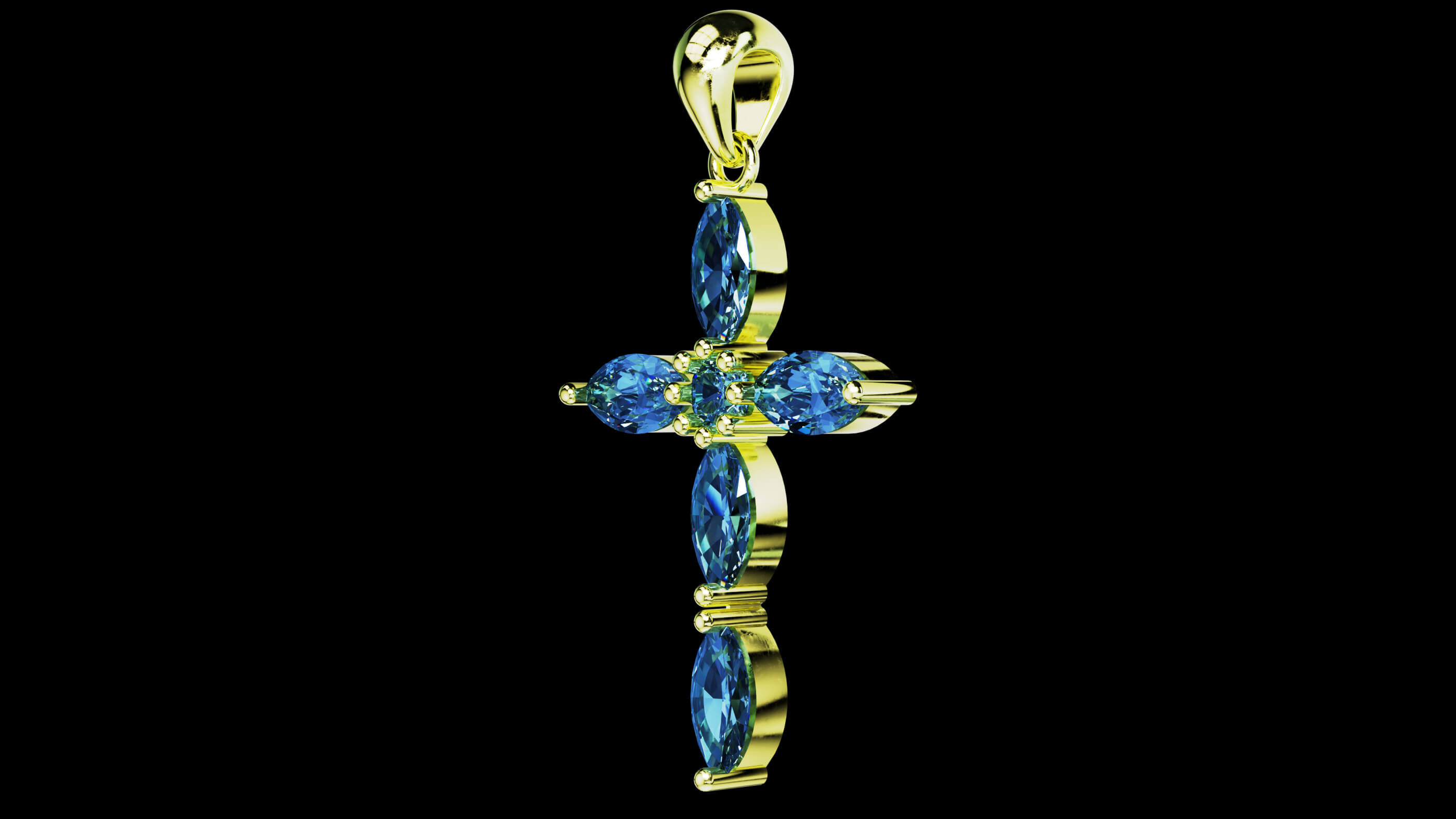Thin Marquise Stones Cross Pendant and Round Center Stone - Print Ready ...