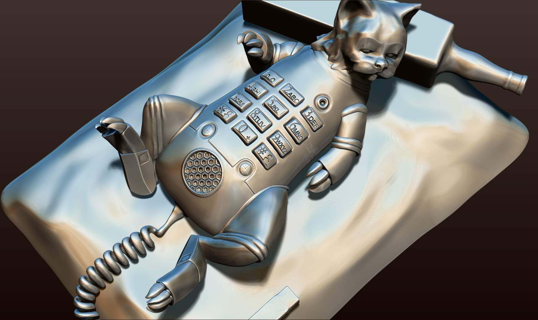 Robot-Cat Statue 3D Model by Yurgen Drob