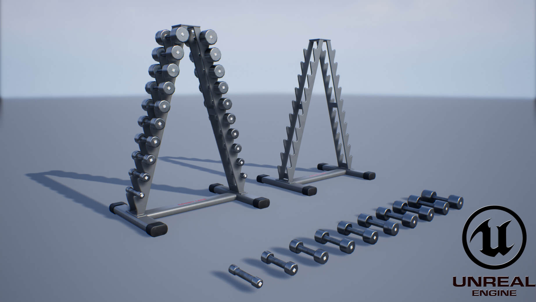 Chrome Dumbbell Rack - 3D Model by YuriBarinov