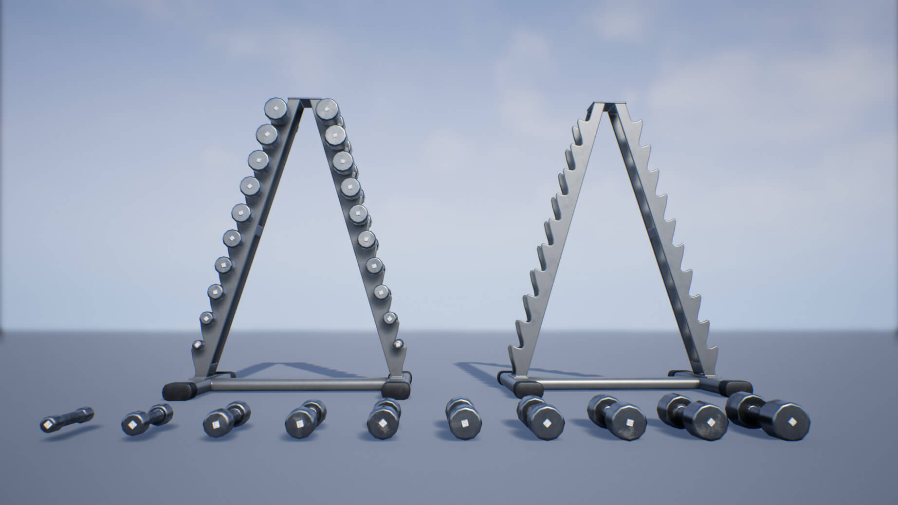Chrome Dumbbell Rack - 3D Model by YuriBarinov