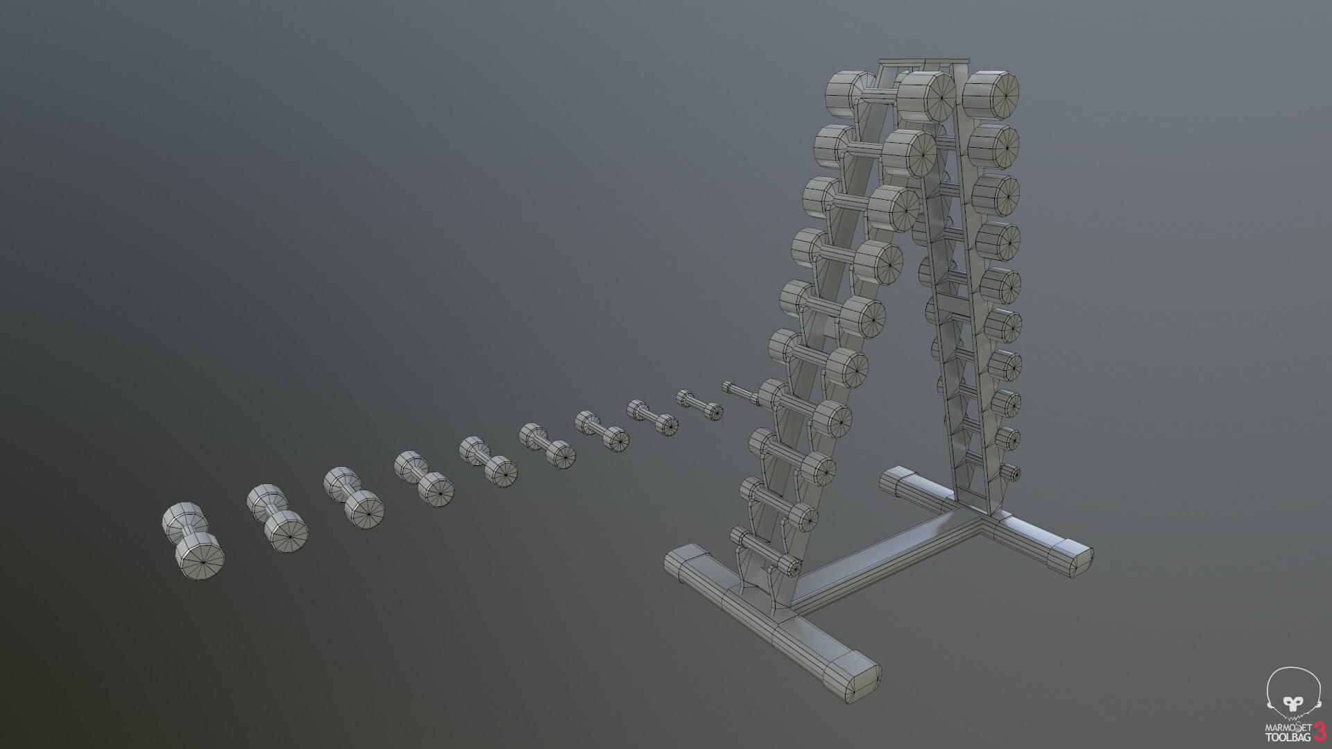 Chrome Dumbbell Rack - 3D Model by YuriBarinov
