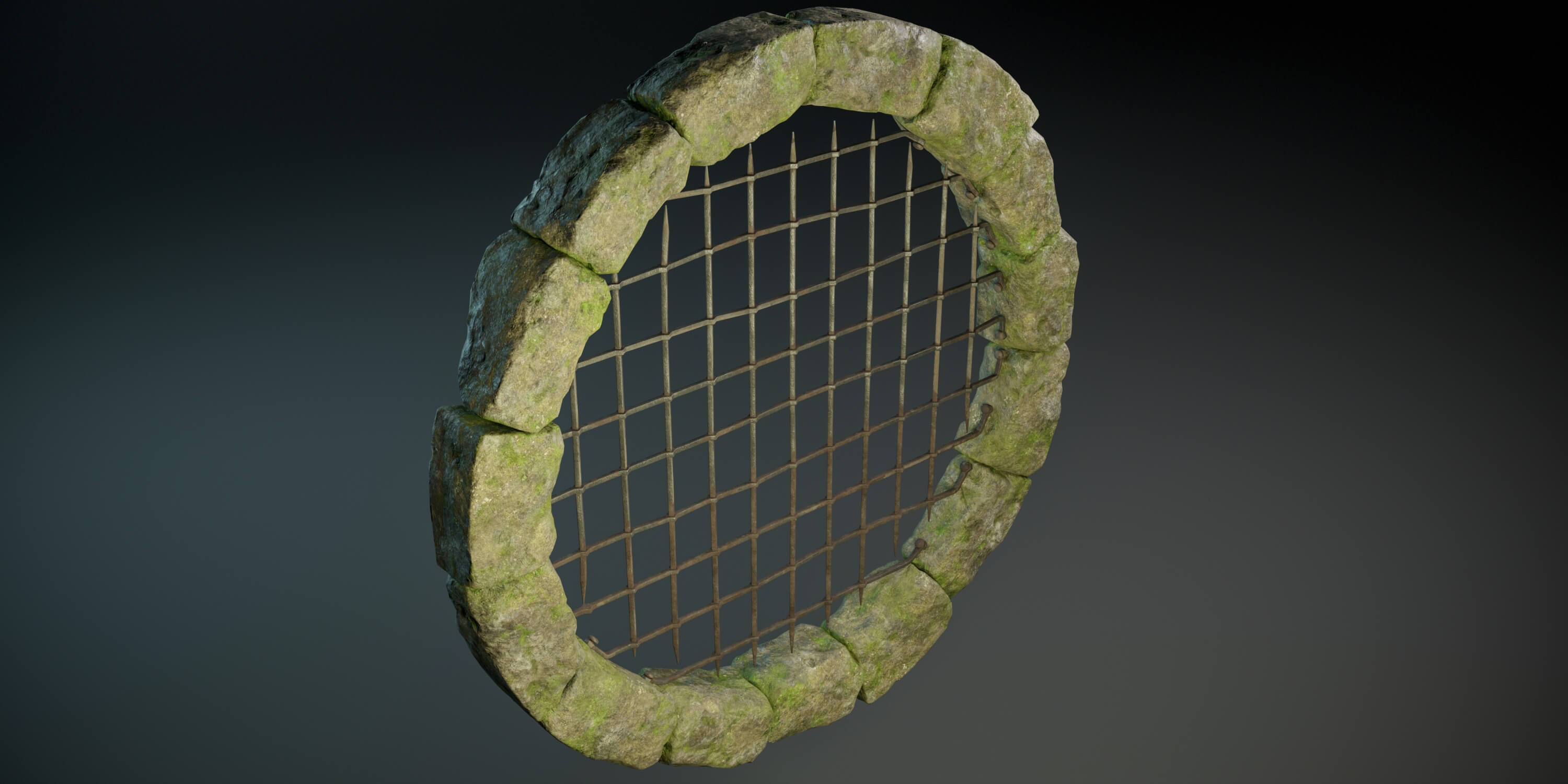 Medieval Stone Tunnel Grille PBR - 3D Model by YuriBarinov
