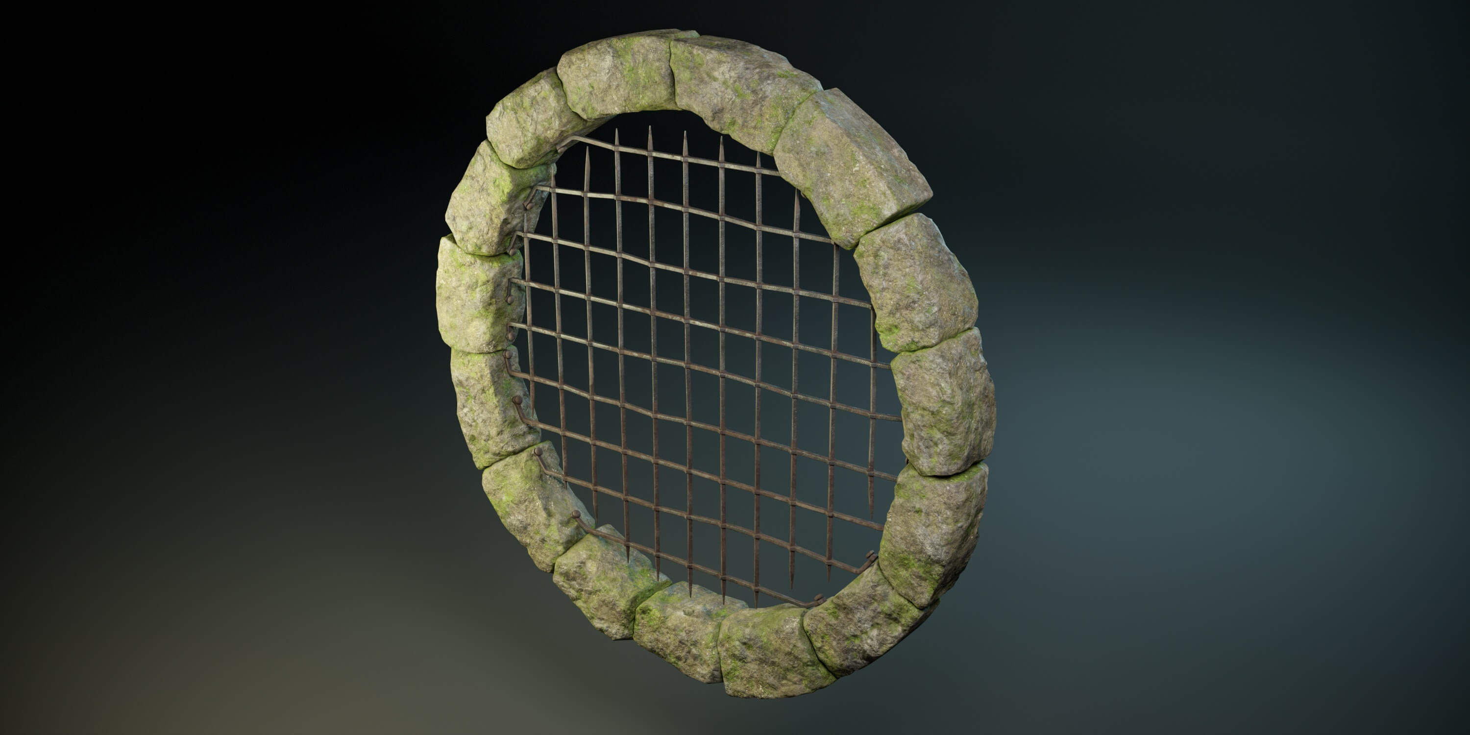 Medieval Stone Tunnel Grille PBR - 3D Model by YuriBarinov
