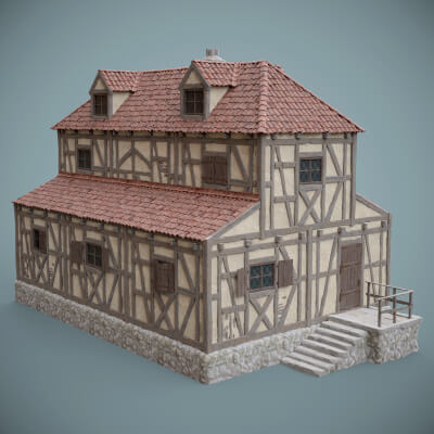 Medieval Timber Frame House Exterior Prop 05 Daz by YuriBarinov