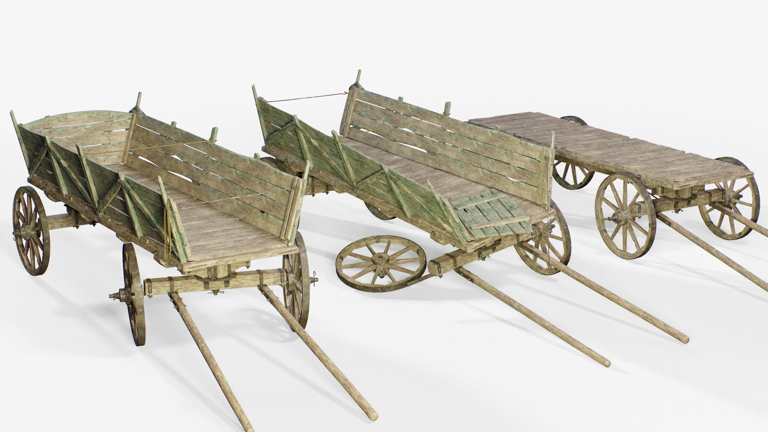 Wooden Medieval Cart 02 PBR Game Ready - 3D Model by YuriBarinov