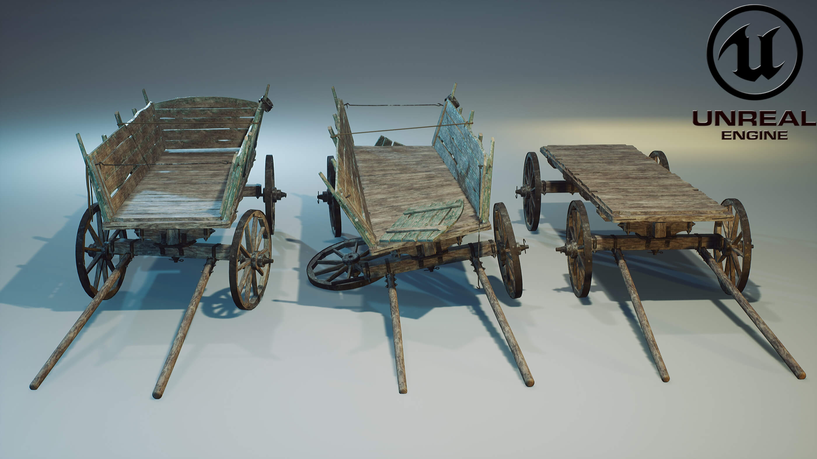 Wooden Medieval Cart 02 PBR Game Ready - 3D Model by YuriBarinov