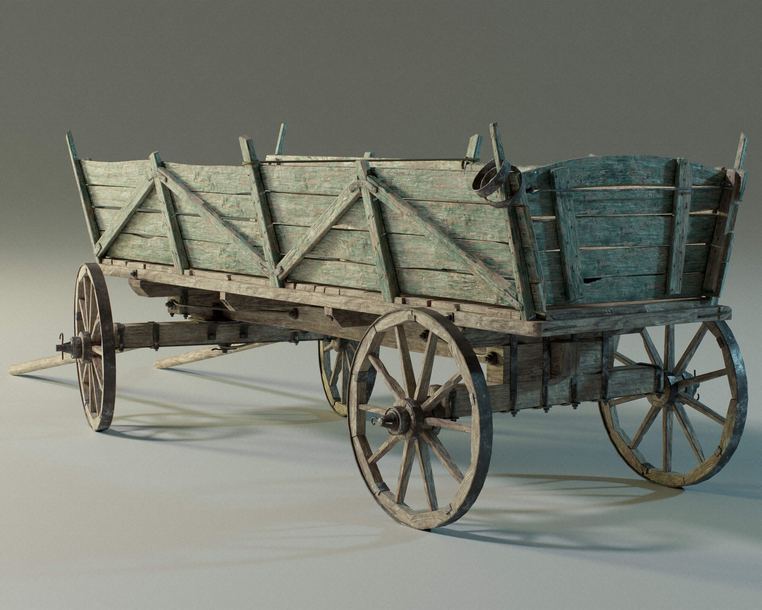 Wooden Medieval Cart 02 PBR Game Ready - 3D Model by YuriBarinov