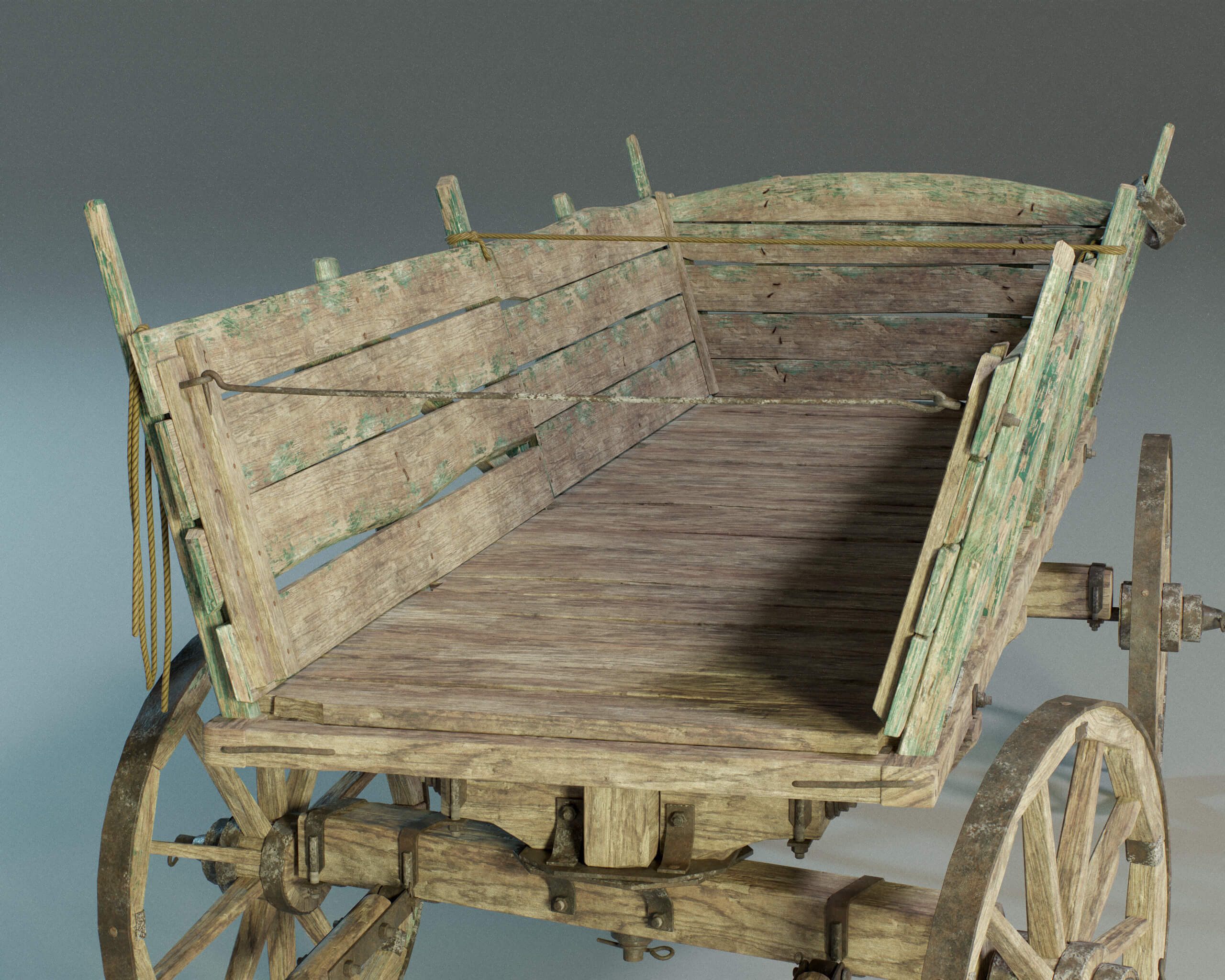 Wooden Medieval Cart 02 PBR Game Ready - 3D Model by YuriBarinov