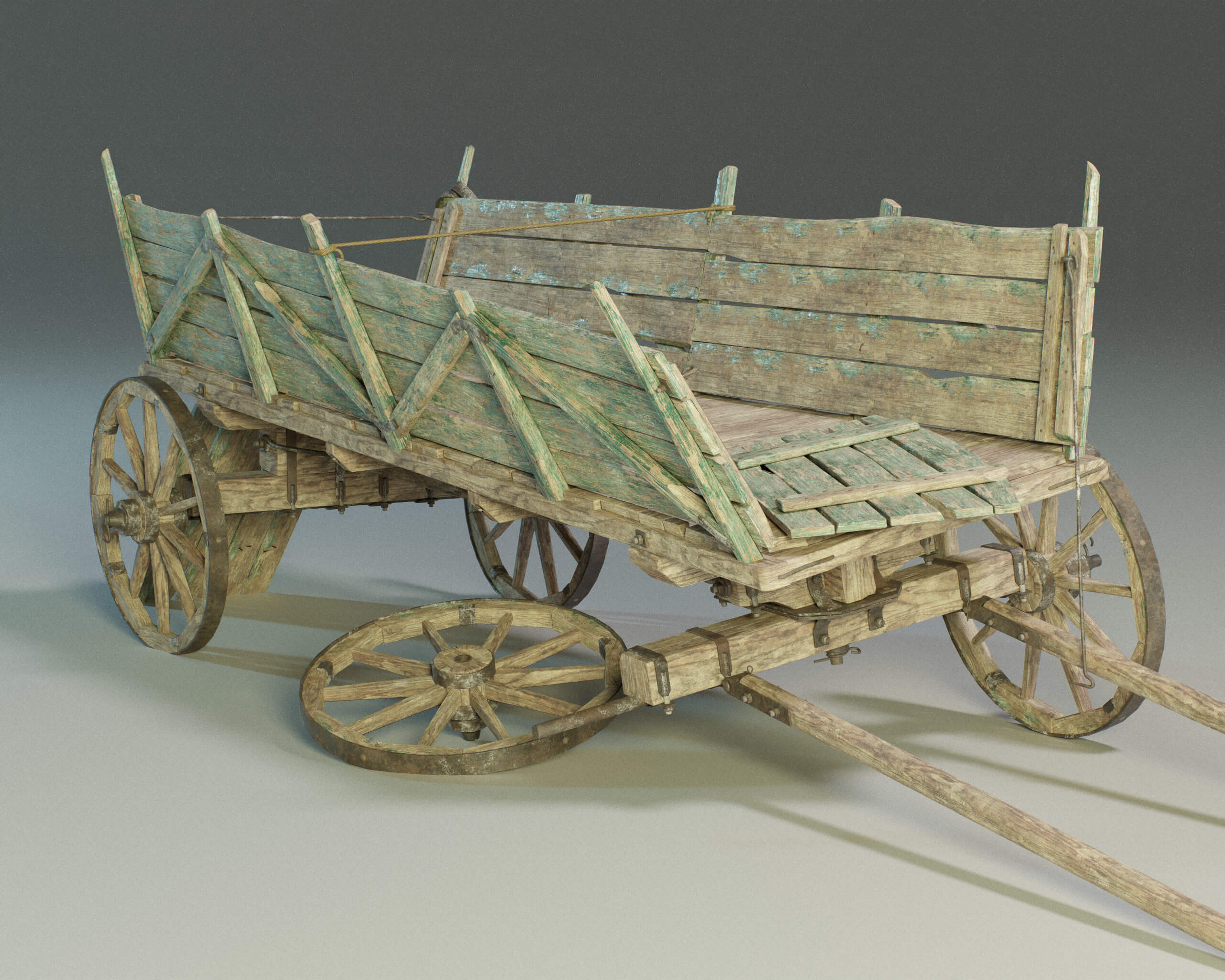 Wooden Medieval Cart 02 PBR Game Ready - 3D Model by YuriBarinov