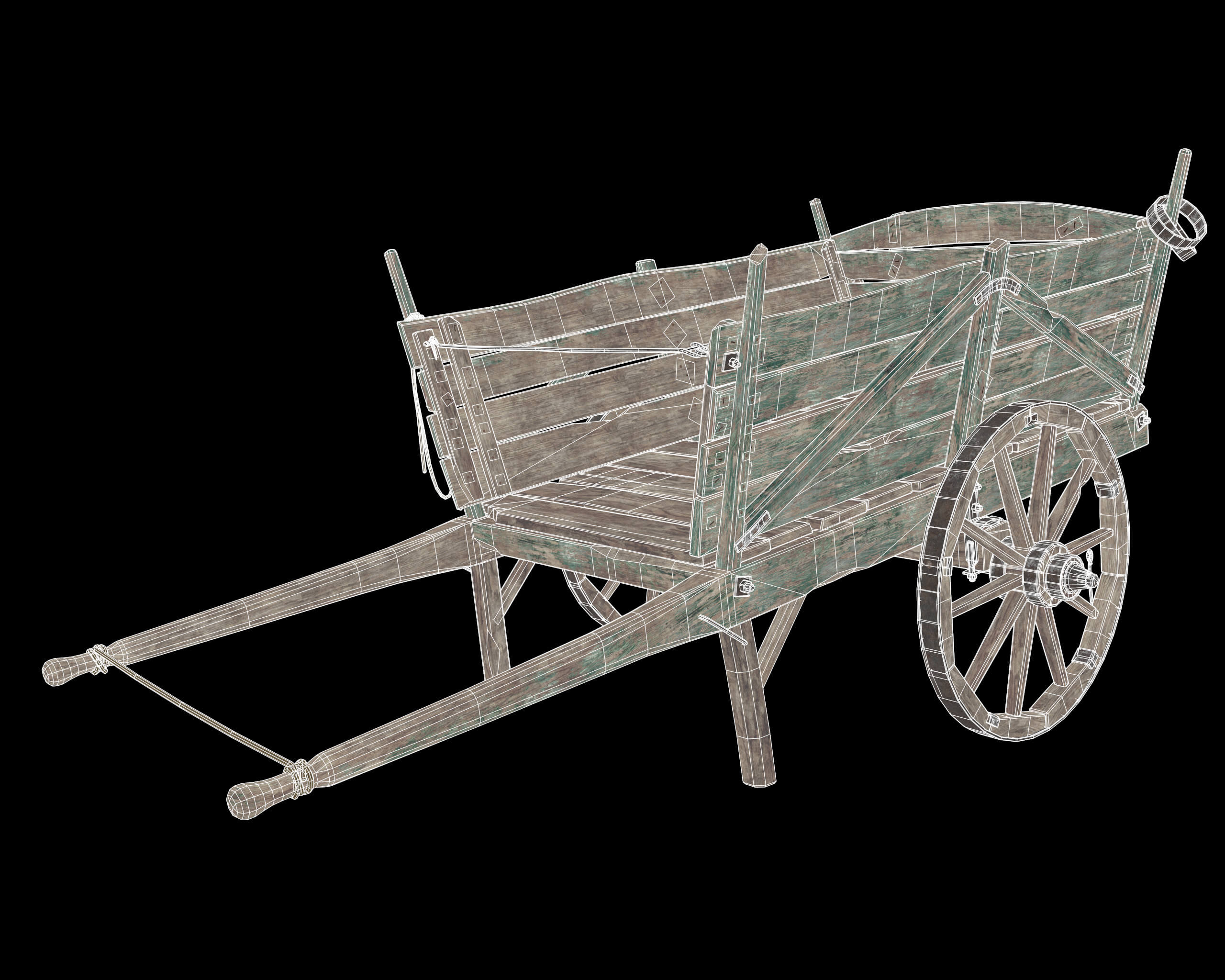 Wooden Medieval Cart 01 PBR Game Ready - 3D Model by YuriBarinov