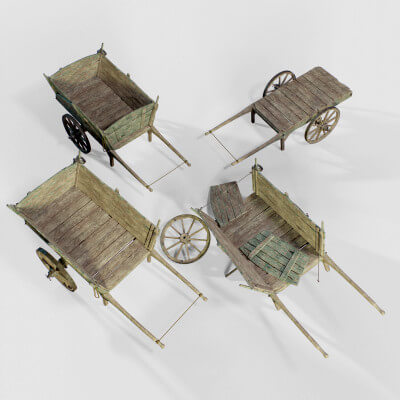 Wooden Medieval Cart 01 PBR Game Ready - 3D Model by YuriBarinov