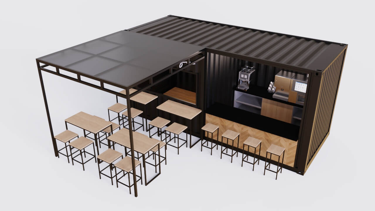 20ft Container Cafe - 3D Model by yurry