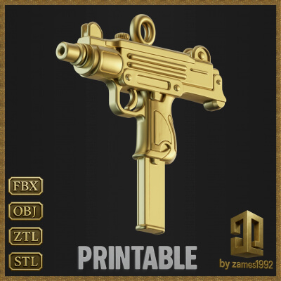 Golden Ornamental UZI - 3D Model by zames1992d