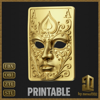 Ornate Playing Card Ace of Spades Mask - 3D Model by zames1992d