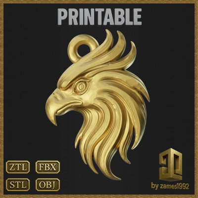 Stylized Eagle Head Pendant - 3D Model by zames1992d