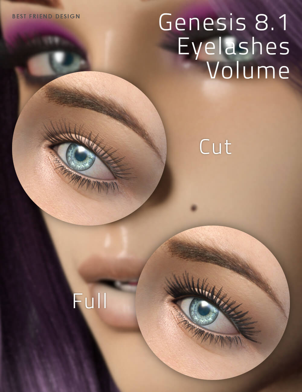 Unisex Fake Eye Lashes Material Pack for Genesis 3, 8 & - Daz Content by zamods