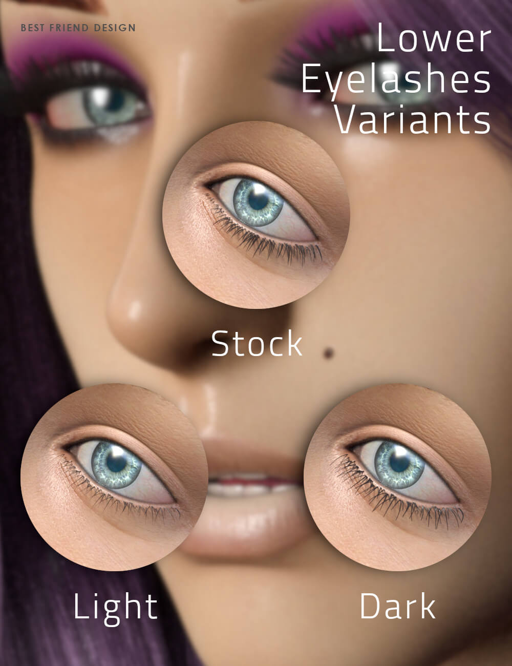 Unisex Fake Eye Lashes Material Pack for Genesis 8.1, 8, 3 - Daz Content by zamods