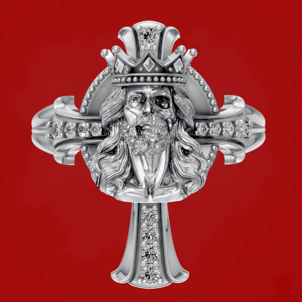 Jesus Christ Cross Skull Ring - 3D Model by ZaraHM