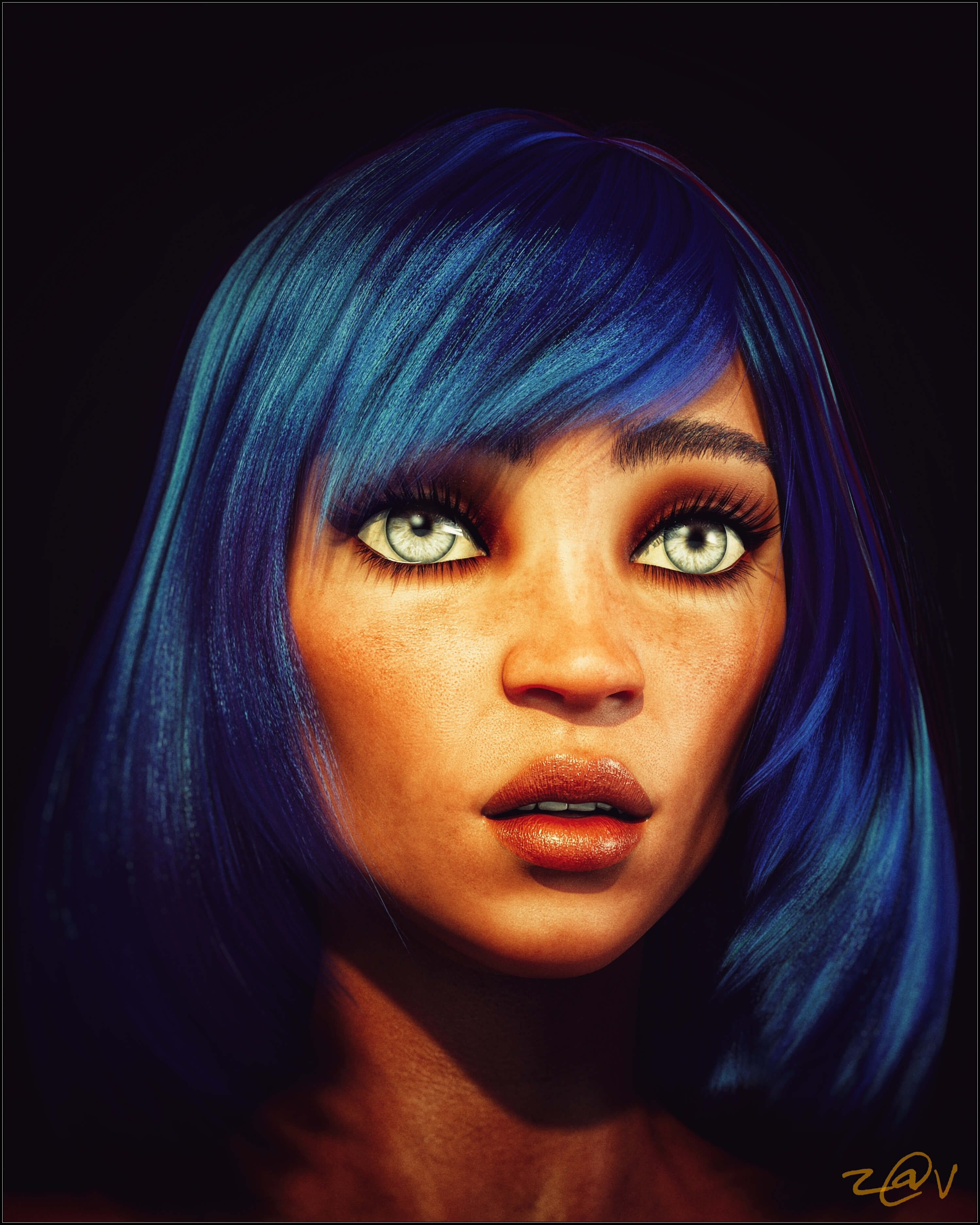 Blue 3D Render, Digital Art by Zavciu