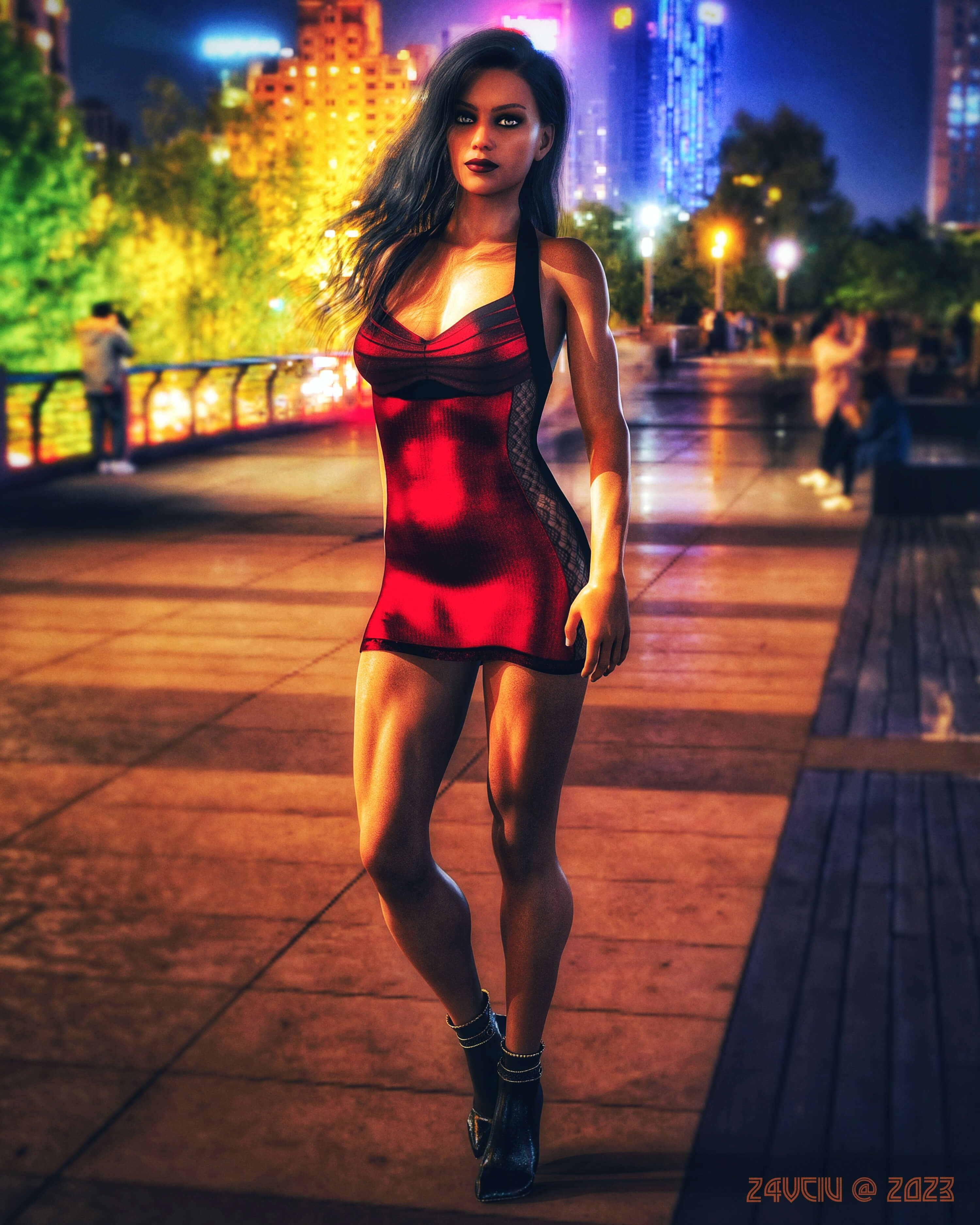 Night City Life 3D Render, Digital Art by Zavciu